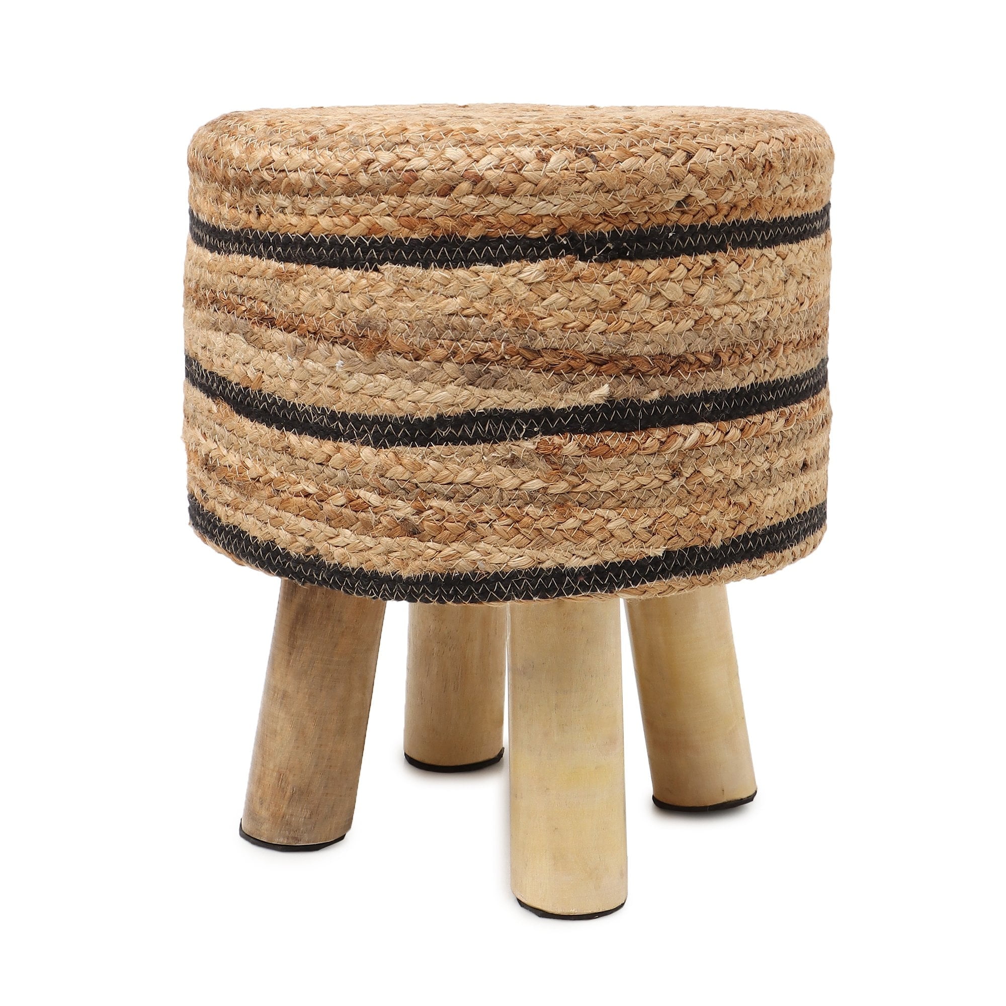 REDEARTH Foot Stool -Handmade Wooden 4 Legs Jute Seat Footrest for ...