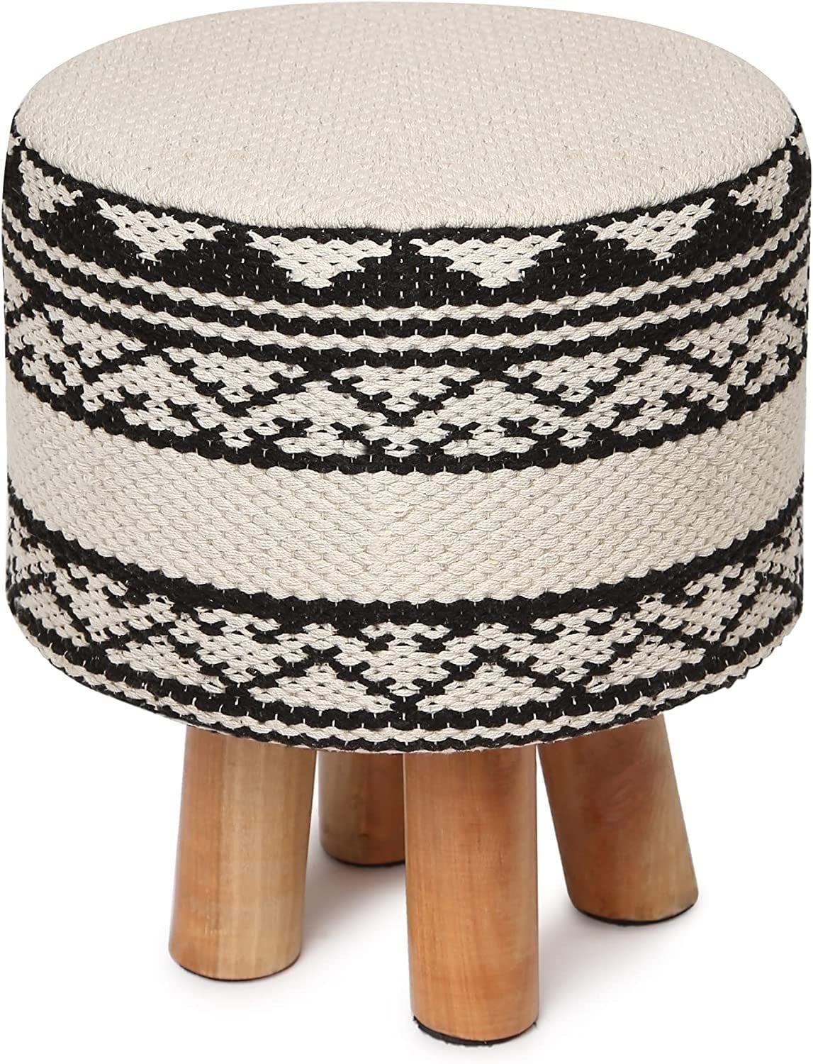 REDEARTH Handmade Wooden Foot Stool, 100% Cotton Tufted Seat (16"x14 ...
