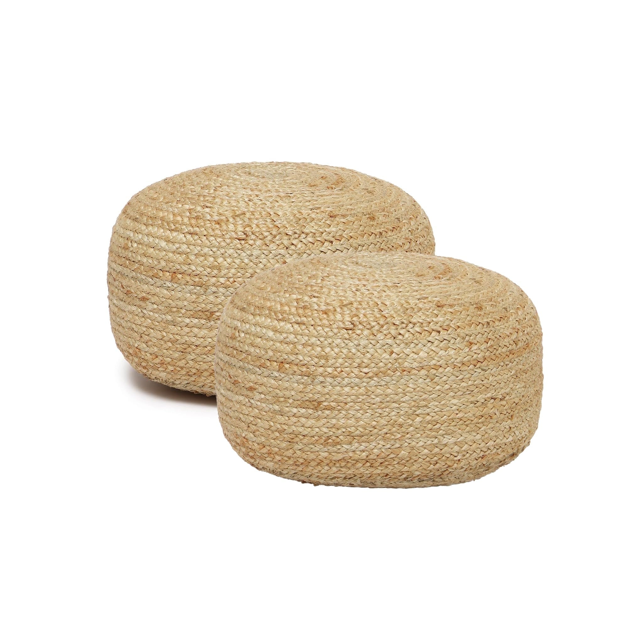 · REDEARTH · Jute Circular Low Pouf Ottoman - Braided Pouffe Accent ...