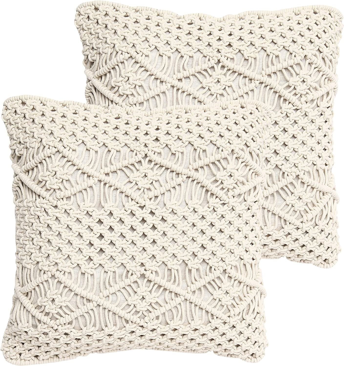REDEARTH Macrame Throw Pillow Cushion Covers-Woven Decorative Farmhouse ...