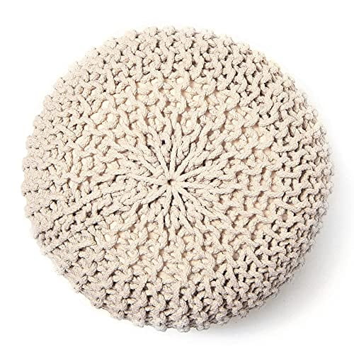 REDEARTH Round Pouf Ottoman - Cable Knitted Boho Poof - Home Décor Cord ...
