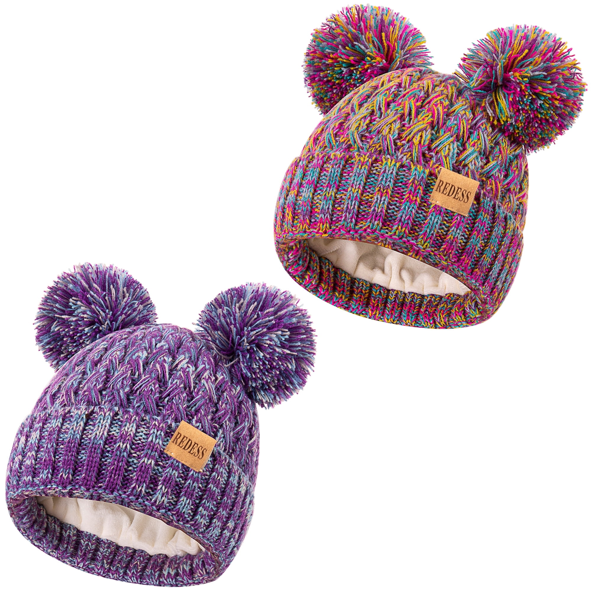 REDESS 2 Pcs Toddler Winter Pom Pom Beanie Hat For 0-3 Years Old Kid ...