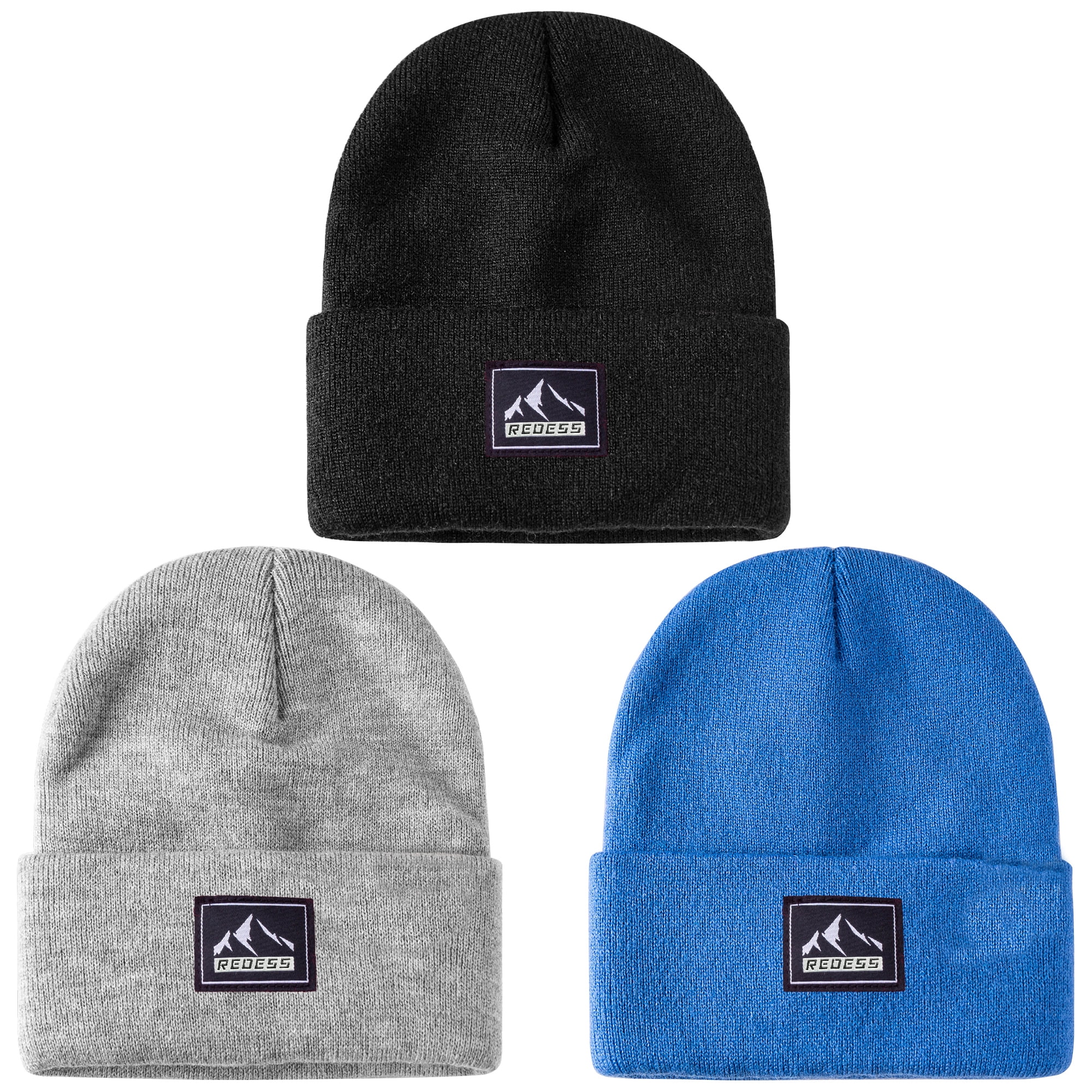 REDESS 3 Pack Kids Warm Winter Knit Cuffed Beanie Hat for Boy and Girl ...