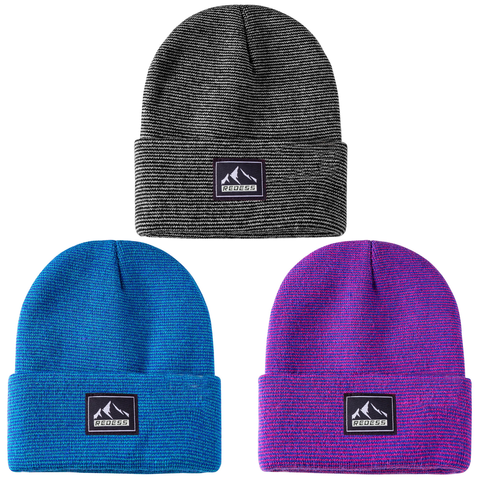 REDESS 3 Pcs Toddler Knit Cuffed Beanie Hat for Boy and Girl 0-3 Year Old-Rose+Blue+Grey ...