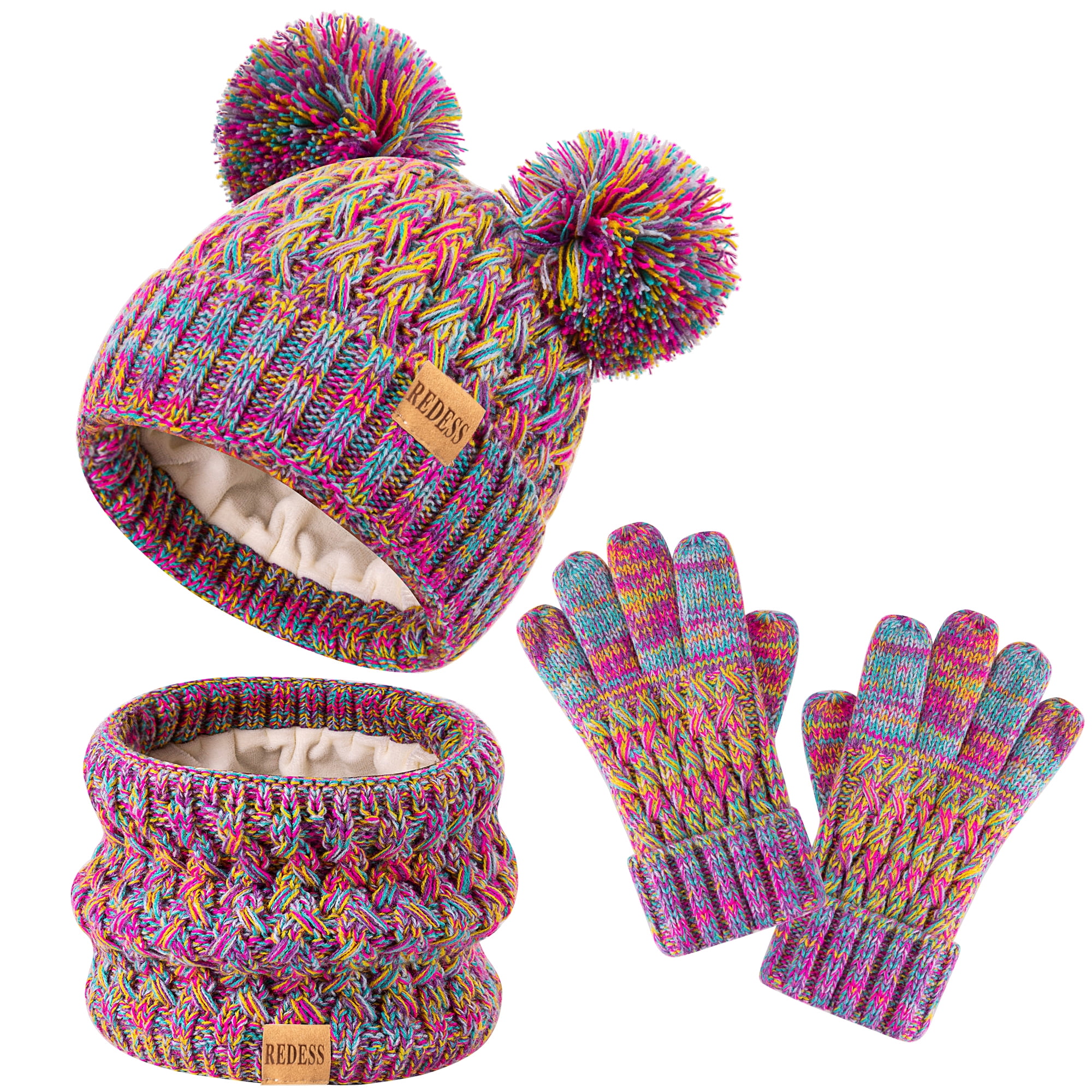 REDESS 3 Pcs Unisex Kids Winter Beanie Hat and Scarf & Glove Set for ...