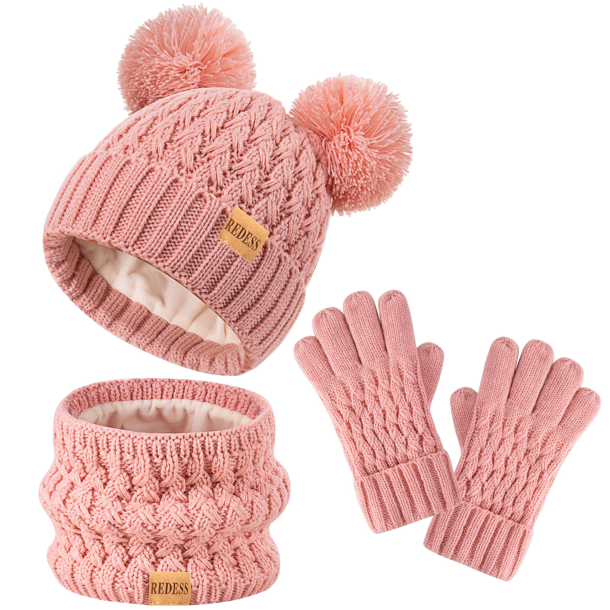 REDESS 3 Pcs Unisex Kids Winter Beanie Hat and Scarf & Glove Set for ...