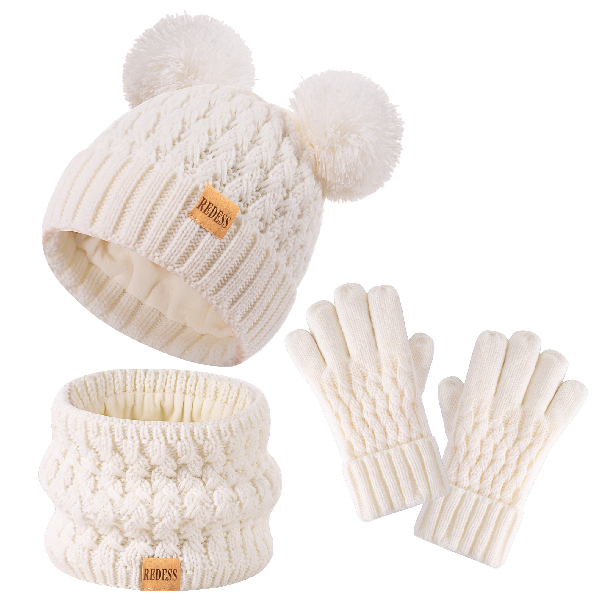 REDESS 3 Pcs Unisex Kids Winter Beanie Hat and Scarf & Glove Set for ...