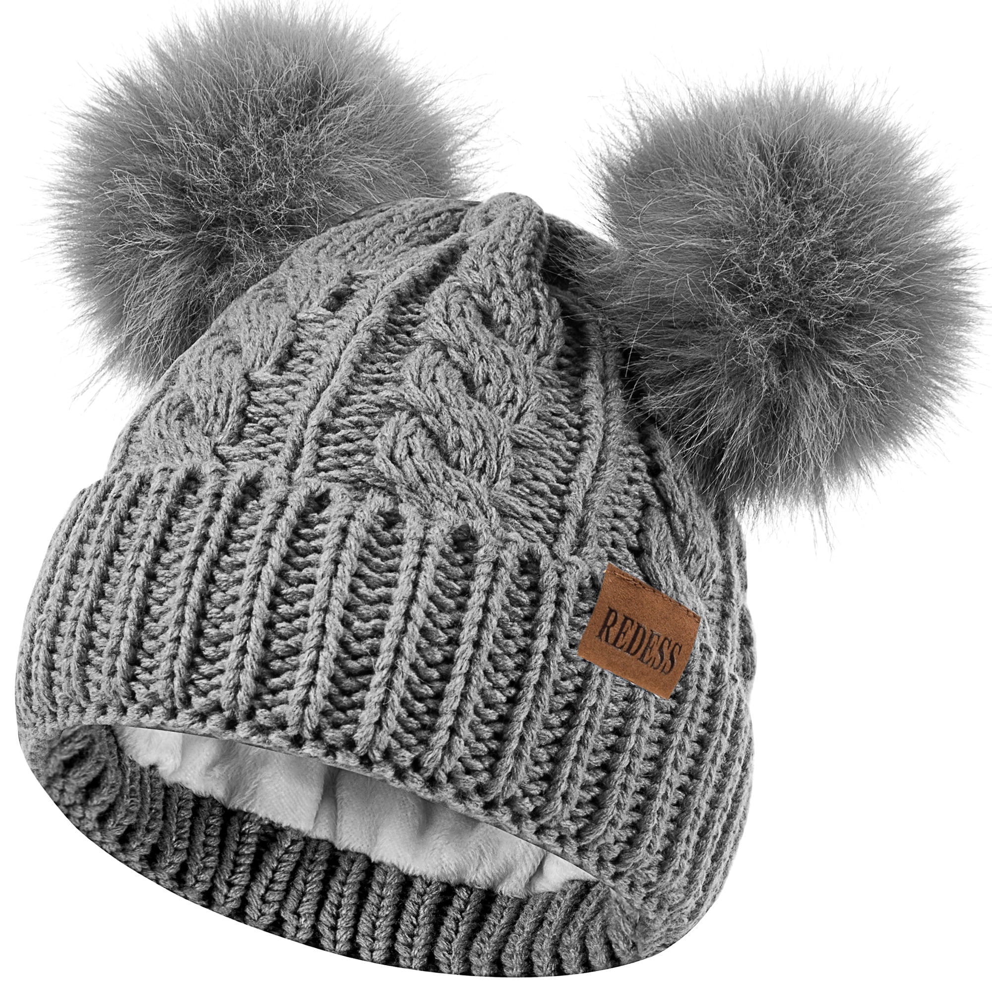 REDESS Kids Winte Beanie Hat with Two Pom-Pom for Girls 3-9 Year Old ...