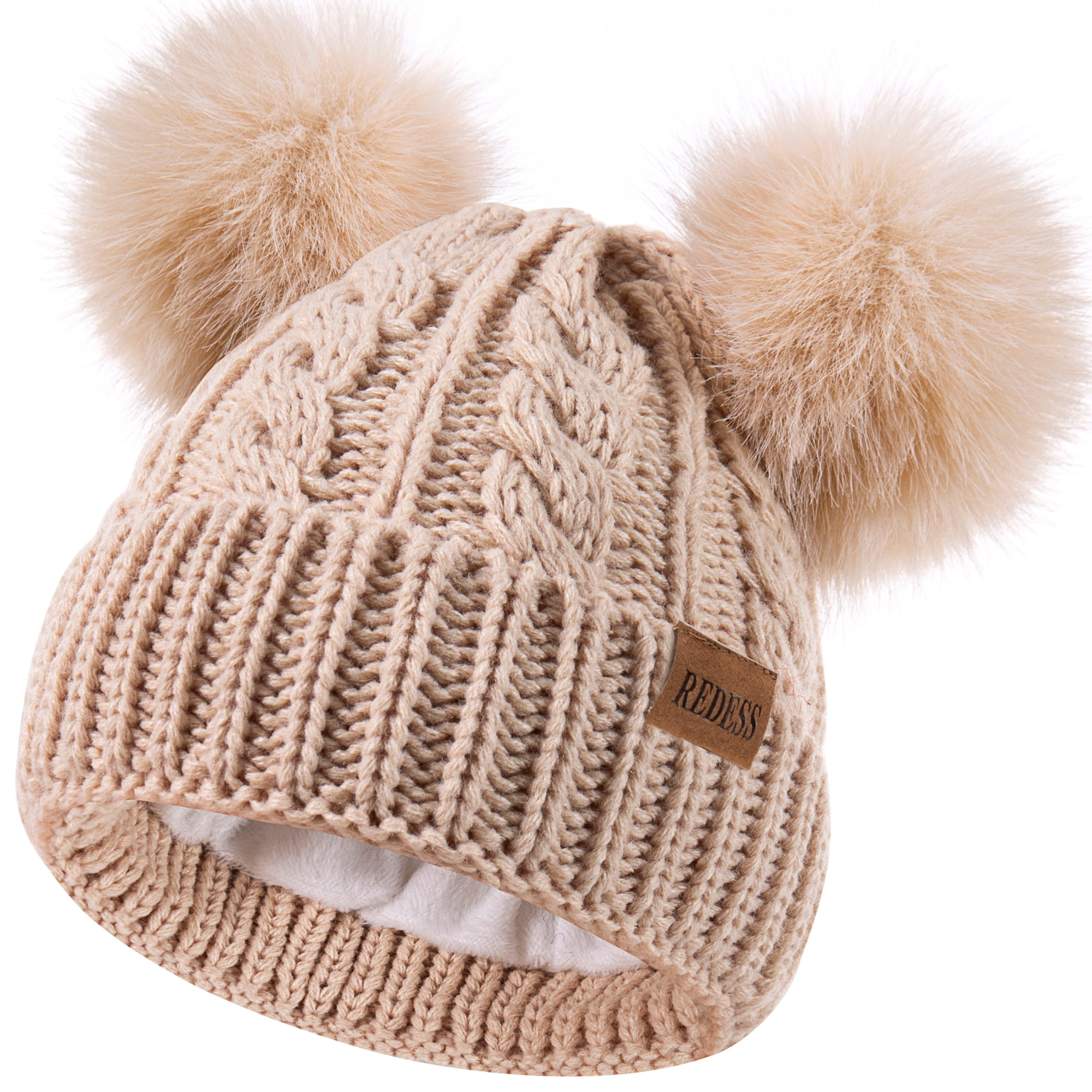REDESS Kids Winter Beanie Hat with Two Pom-Pom for Girls 3-9 Year Old ...