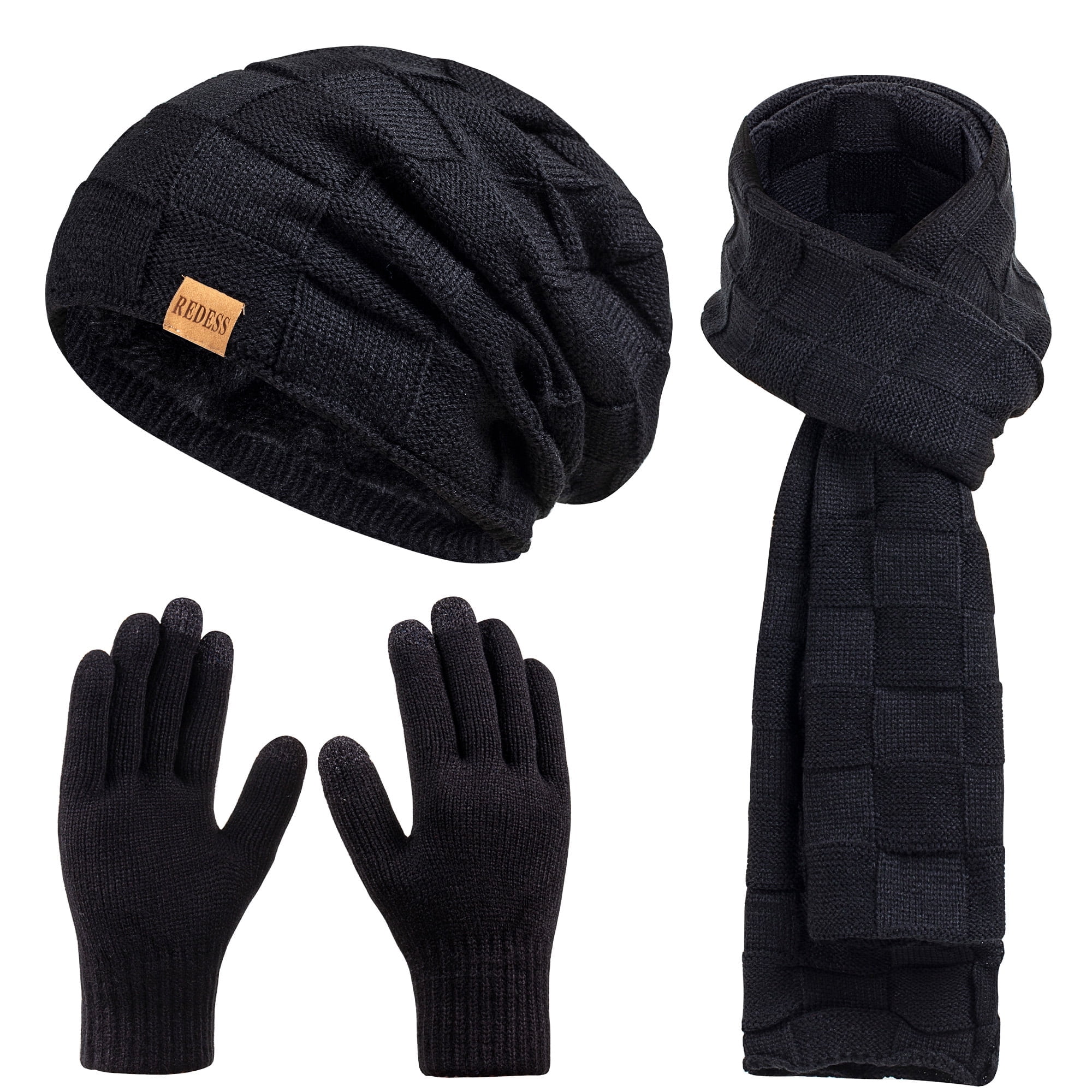 REDESS Men's Winter Beanie Hat Scarf & Glove Sets for Adult,Knit ...