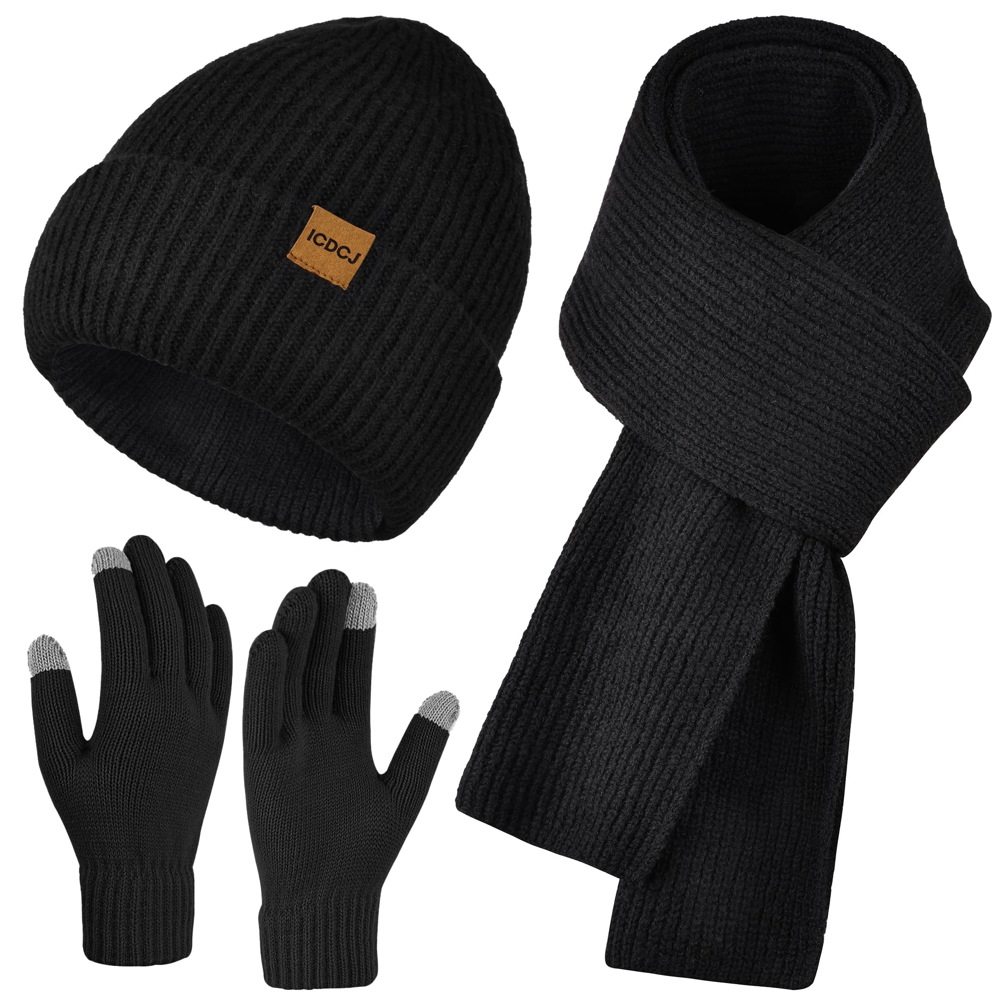 REDESS, Winter Beanie Hat and Gloves Scarf Set, One Size, Black ...