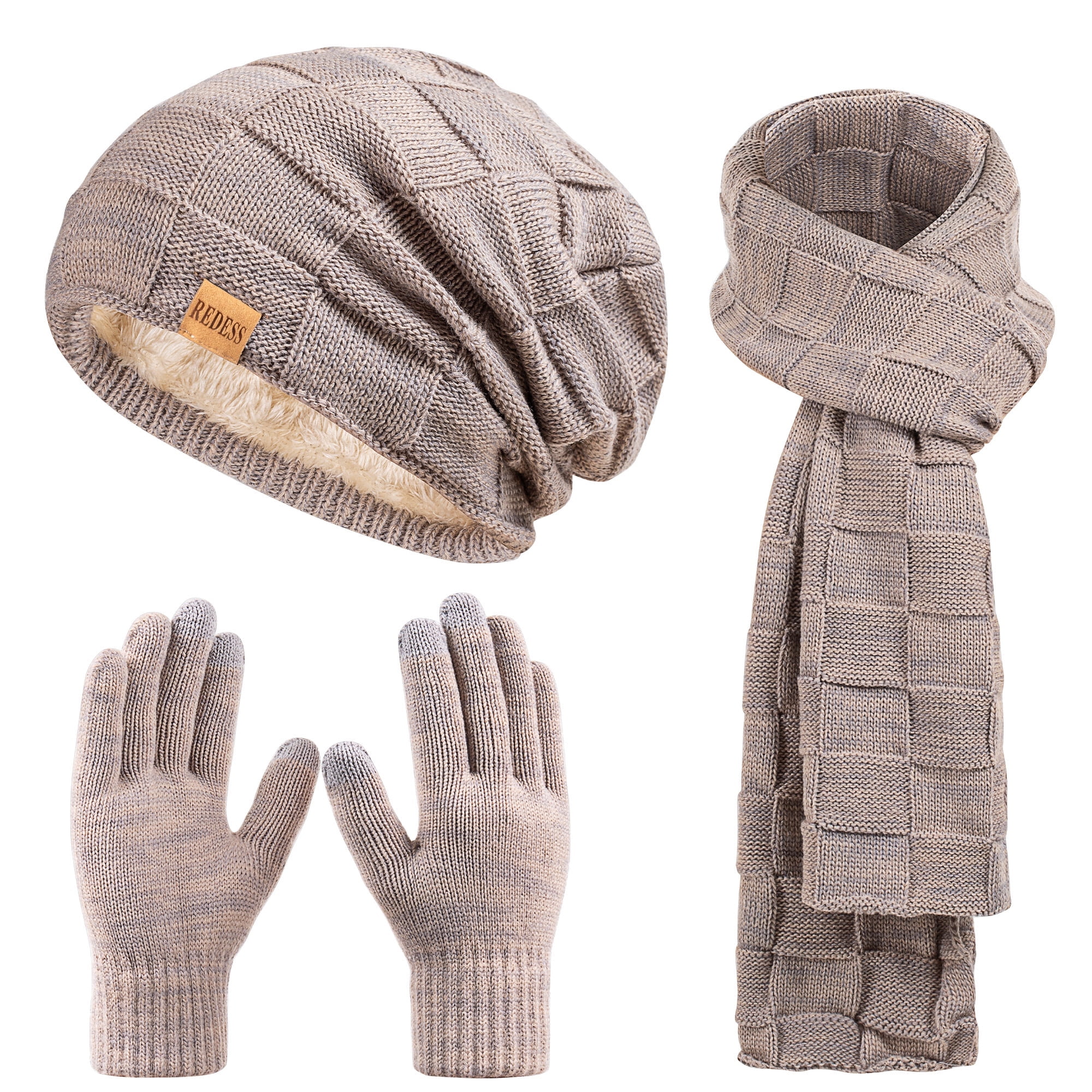 REDESS Men's Winter Beanie Hat Scarf & Glove Sets for Adult,Knit ...