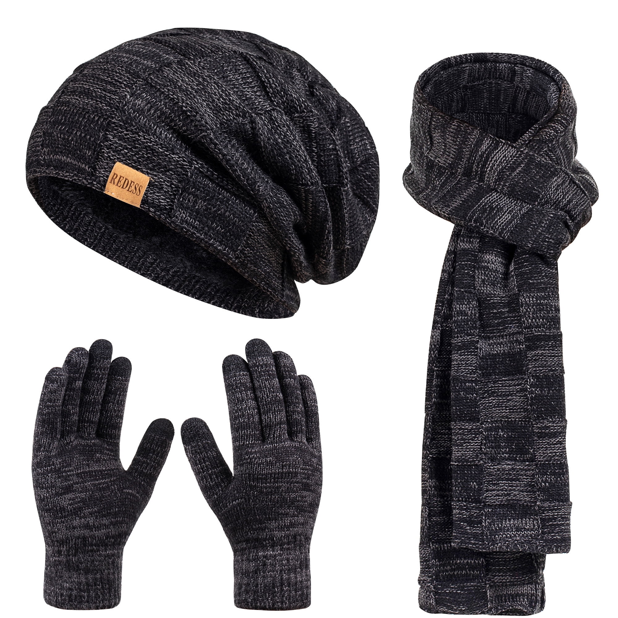 REDESS Men's Winter Beanie Hat Scarf & Glove Sets for Adult,Knit ...