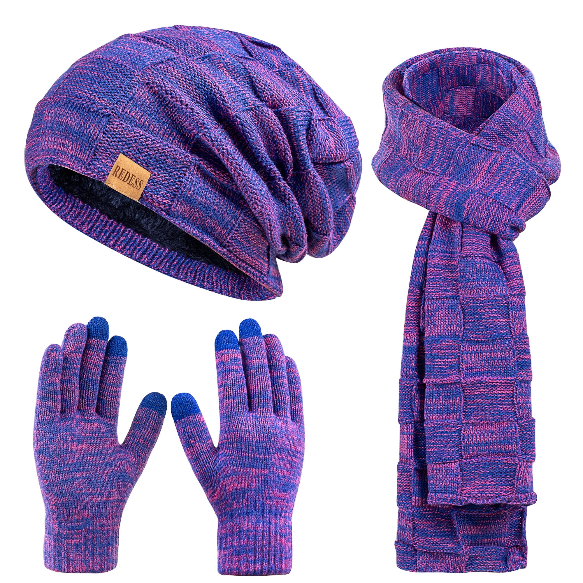REDESS Men's Winter Beanie Hat Scarf & Glove Sets for Adult,Knit ...