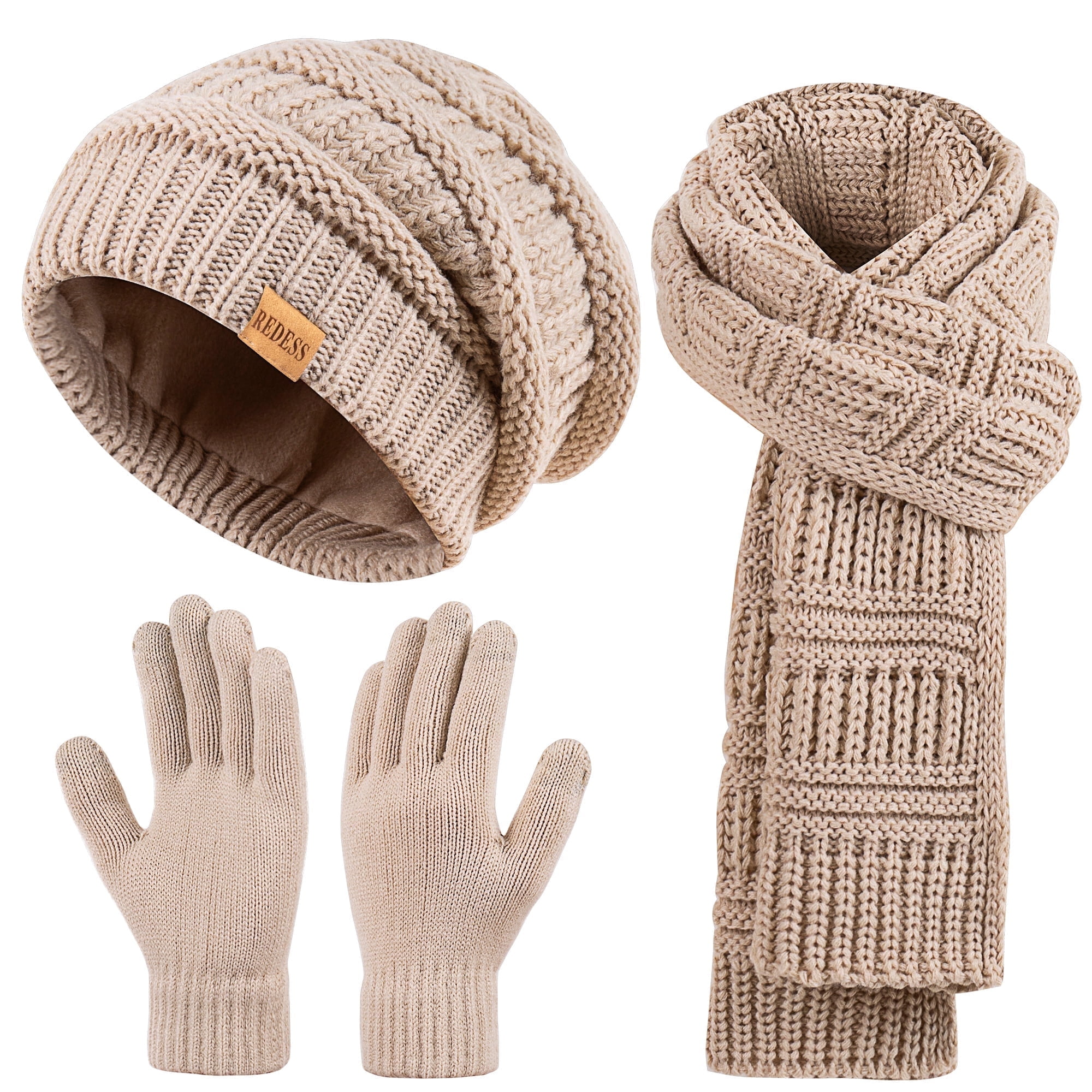 REDESS Women's Winter Slouchy Beanie Hat, Scarf & Glove Sets,Oat ...