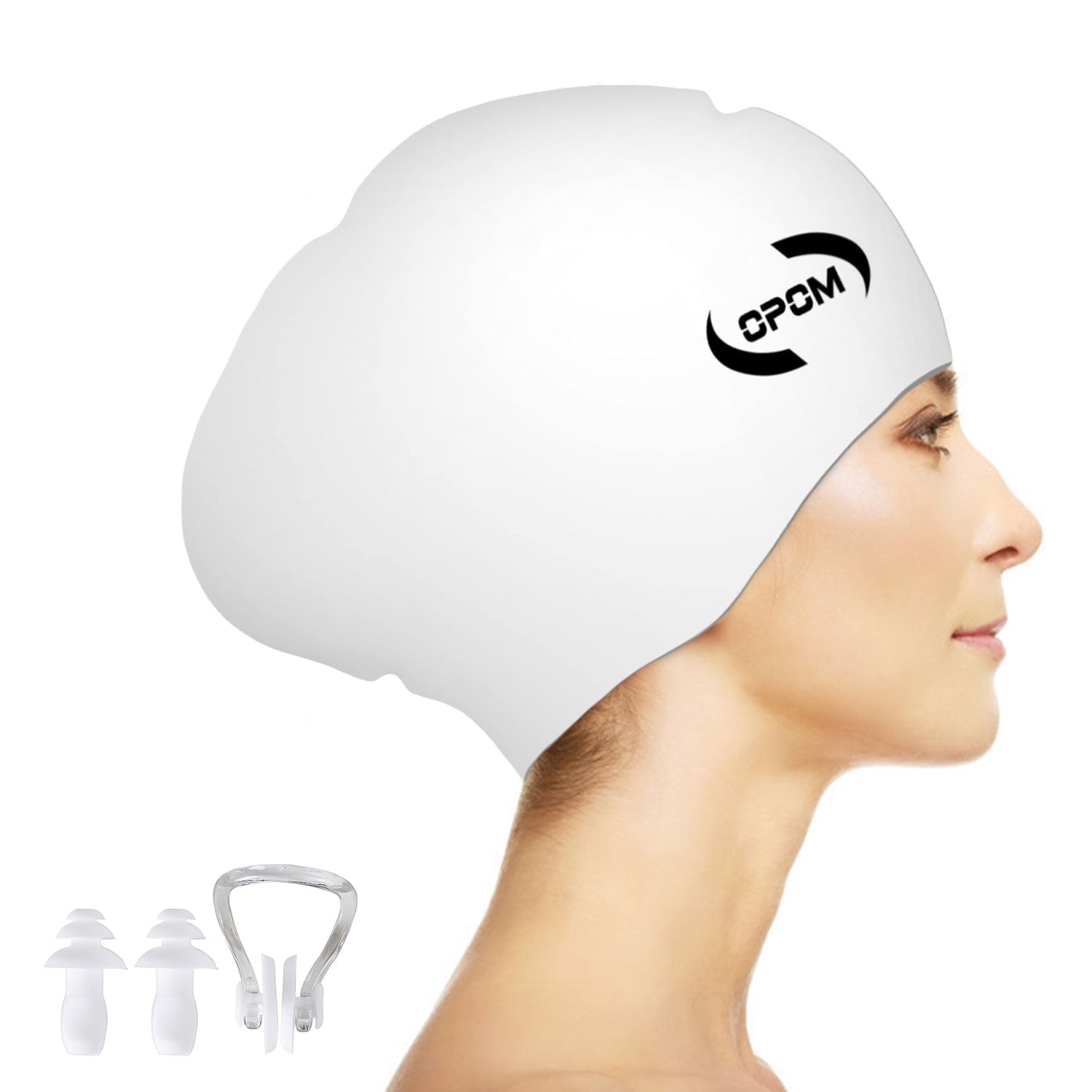 REDESS Silicone Swim Cap with Earplugs and Nose Clip, Long Hair, Black ...
