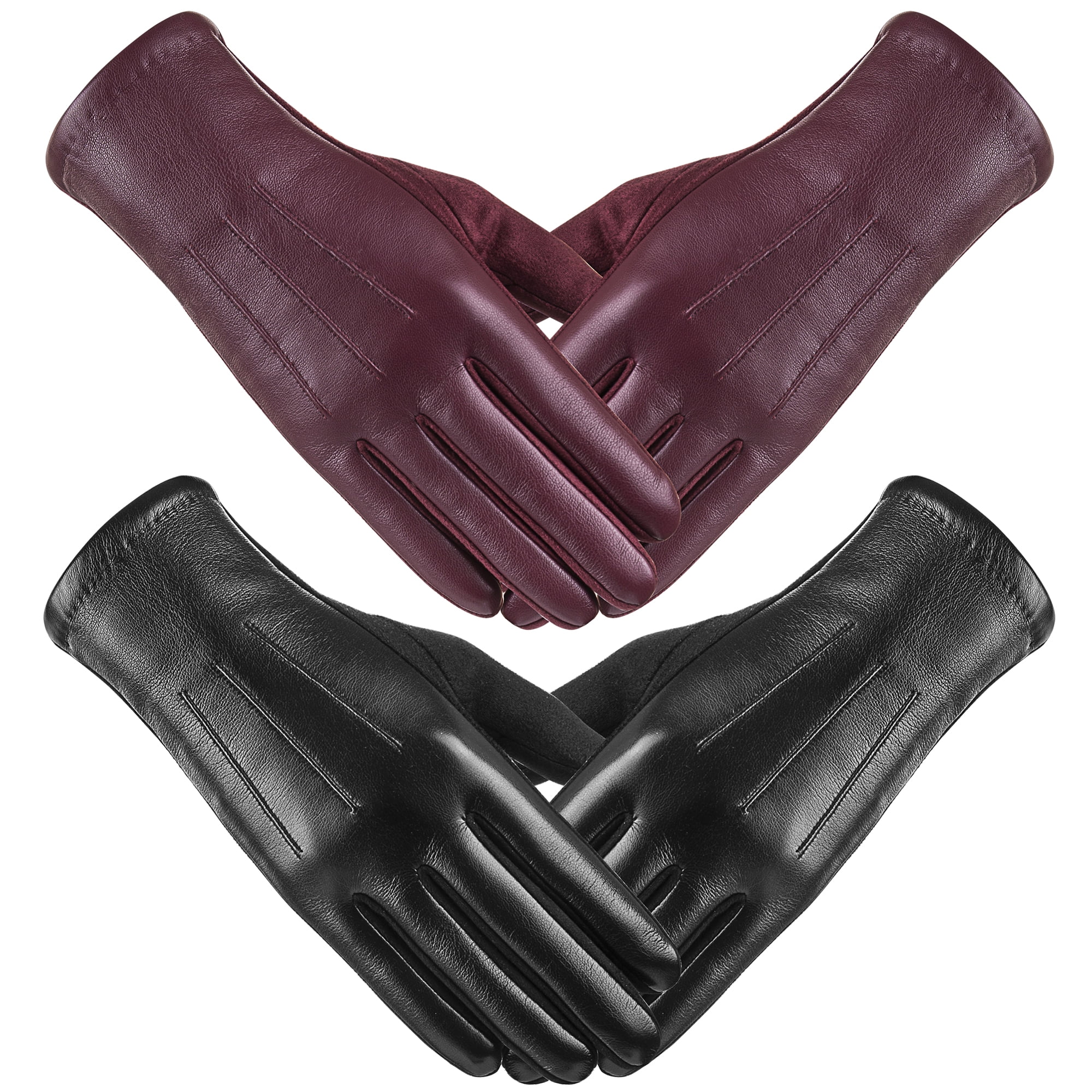 REDESS Women's Winter Leather Mittens, Touch Screen, Cold Resistant, 2 ...