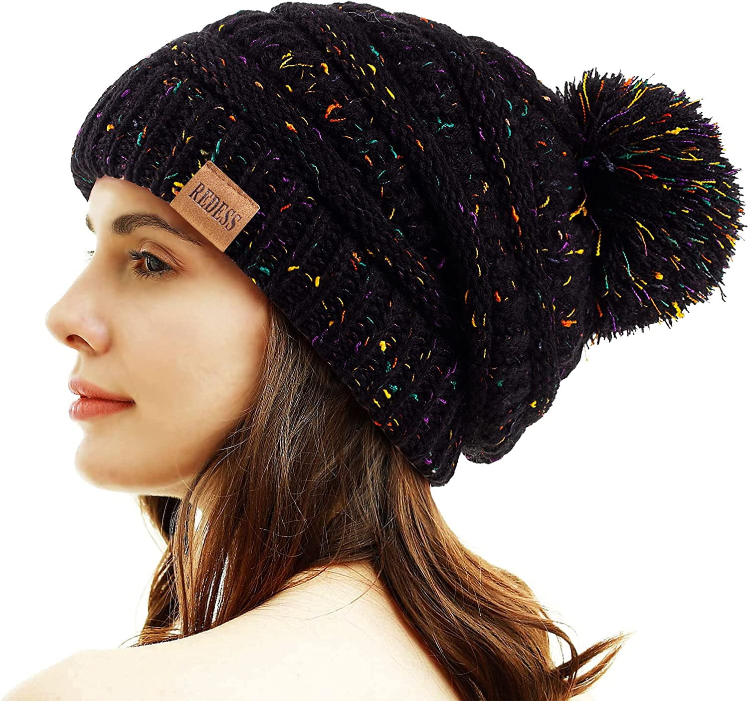 REDESS Stylish Women's Winter Pom Pom Beanie Hat in Dot Black - Walmart.com