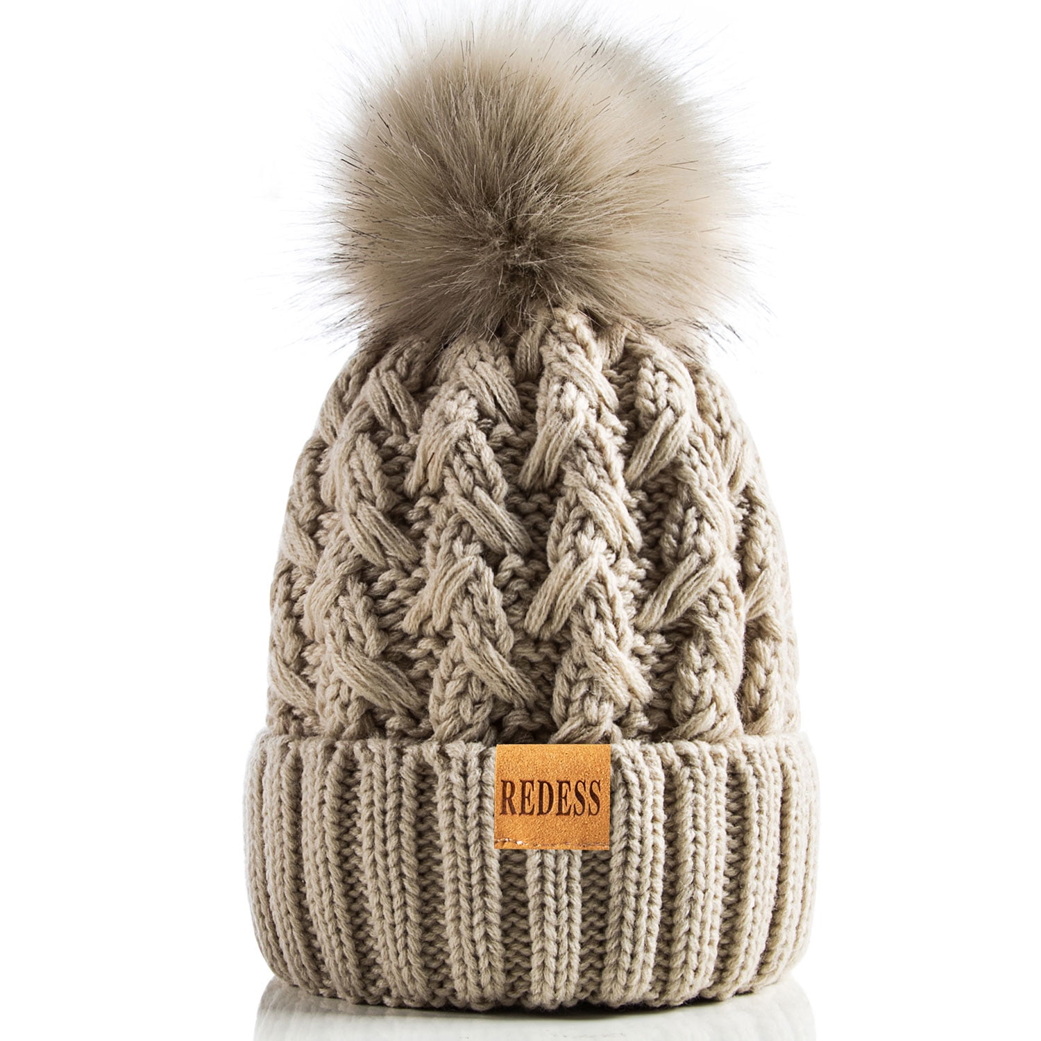 REDESS Stylish Women's Winter Pompom Beanie Hat - Oat - Walmart.com