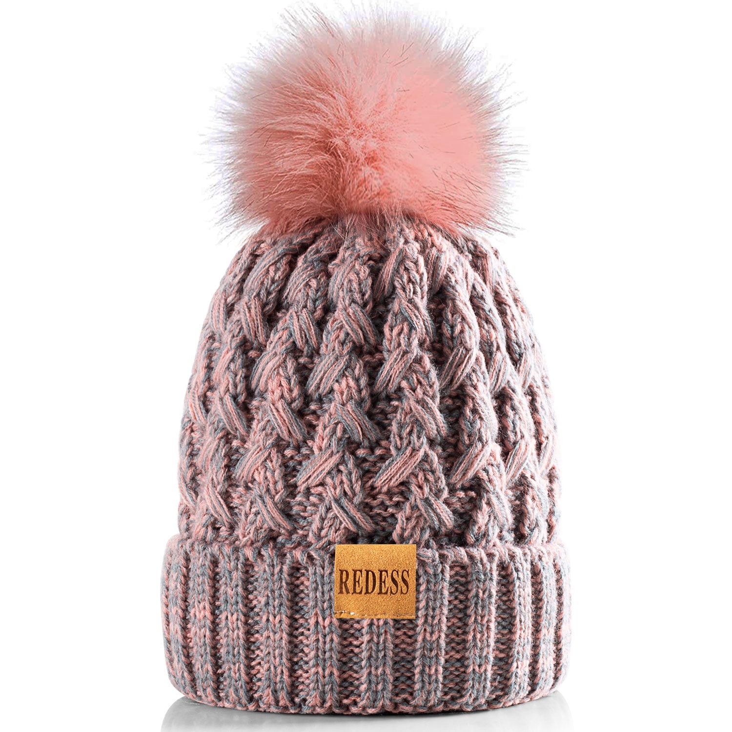 REDESS Women's Winter Pompom Beanie Hat for Women and Girl-Pink ...