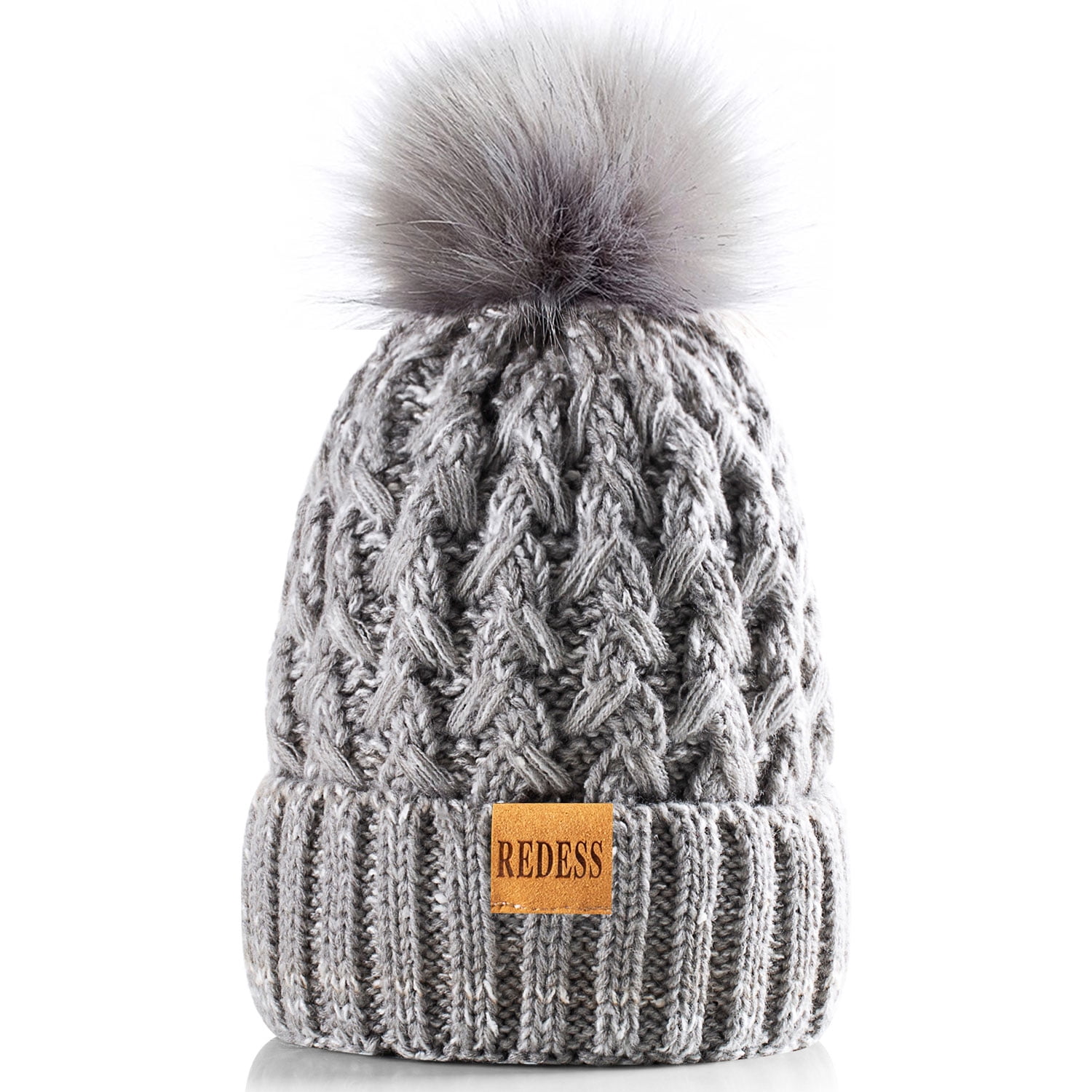 REDESS Women's Winter Pompom Beanie Hat for Women and Girl-Mix Grey ...