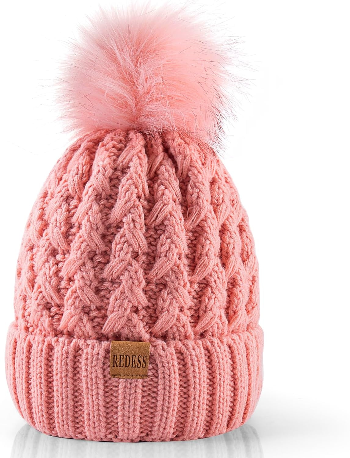 REDESS Women's Winter Pompom Beanie Hat for Women and Girl-Light Pink ...