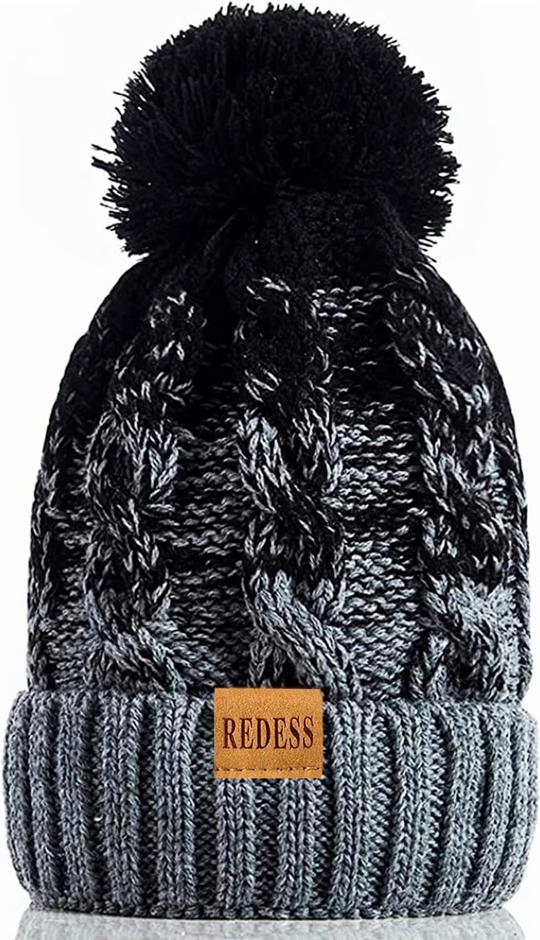 REDESS Women's Cold Weather Pompom Beanie Hat, Warm Fleece Lined, Thick ...