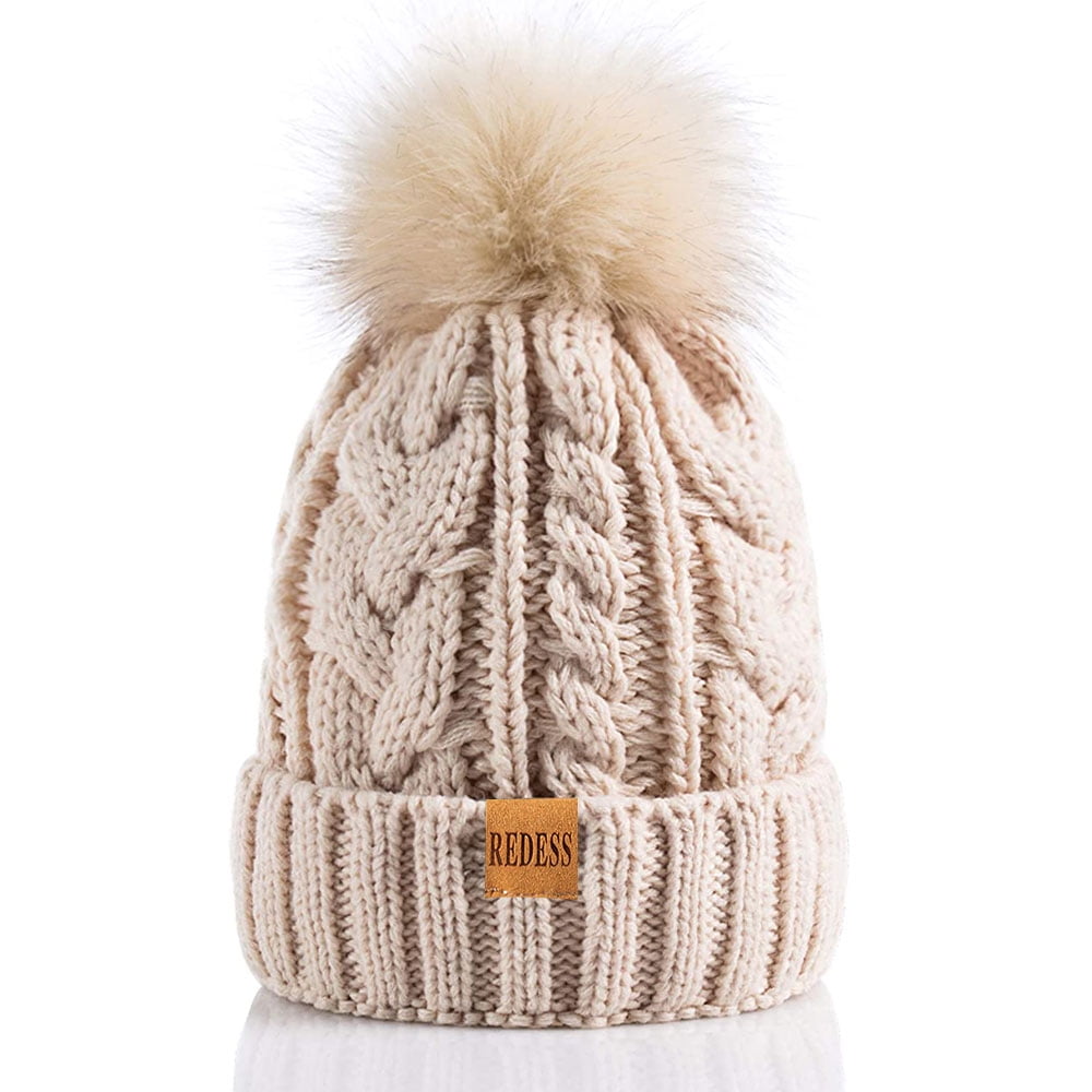 REDESS Women's Winter Beanie Hat with Pompom, Warm Fleece Lined, Thick ...