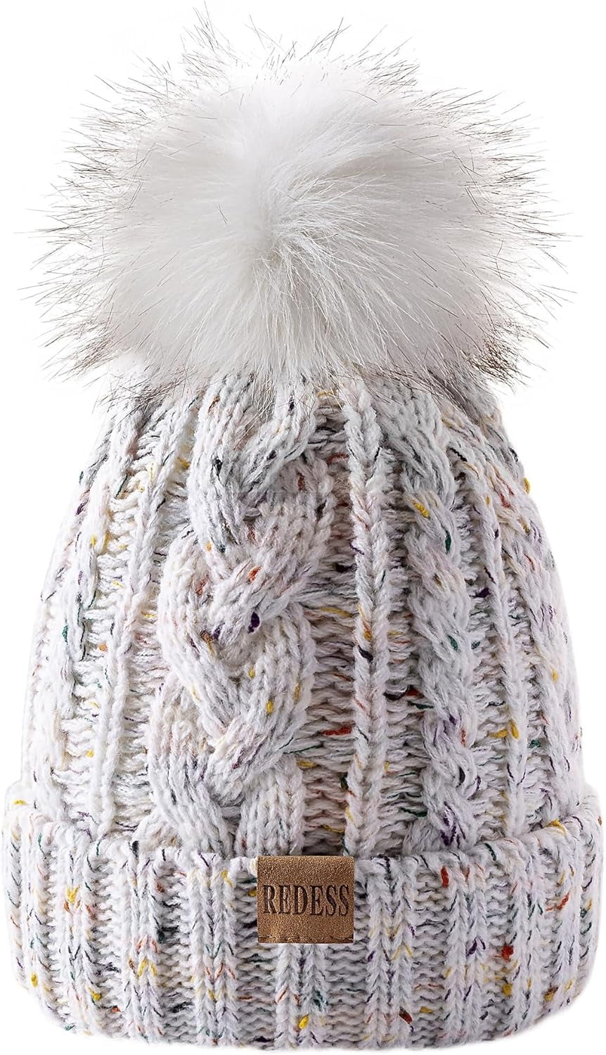 REDESS Women Winter Pompom Beanie Hat with Warm Fleece Lined, Thick ...