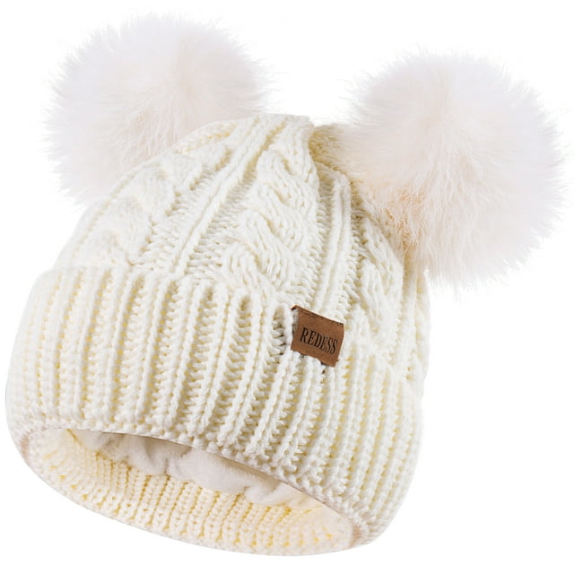 REDESS Women's Winter Beanie Hat with Two Pompoms and Warm Fleece ...