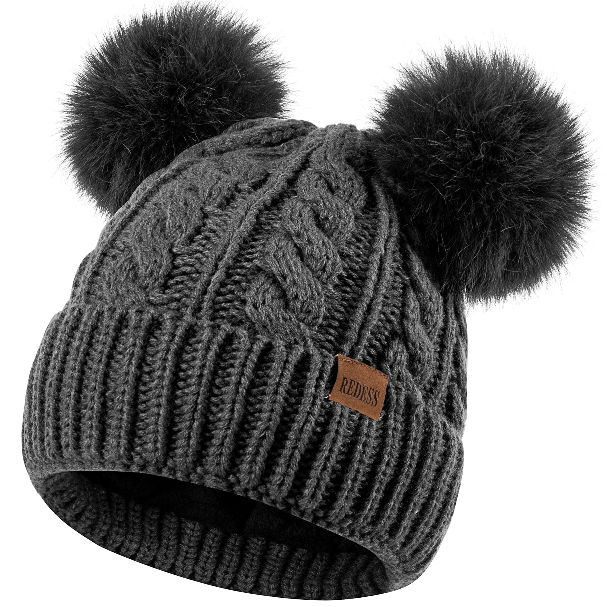 REDESS Women's Winter Beanie Hat with Two Pompoms and Warm Fleece ...