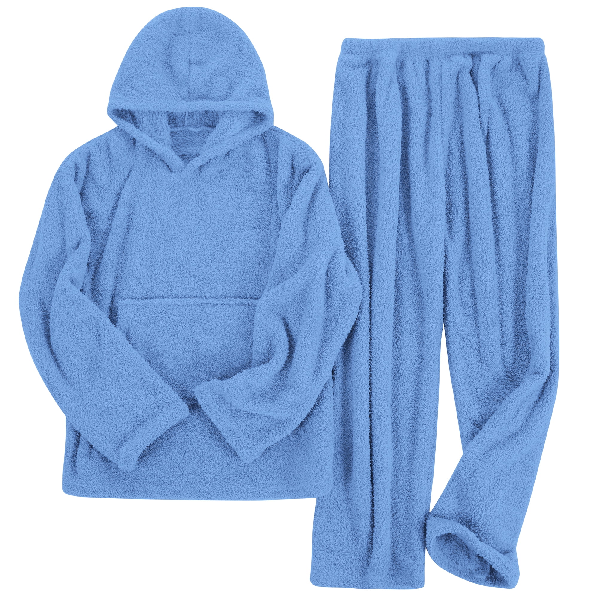 REDESS Women' s Fluffy Pajamas Set Fleece Pullover Pants Loose Plush ...