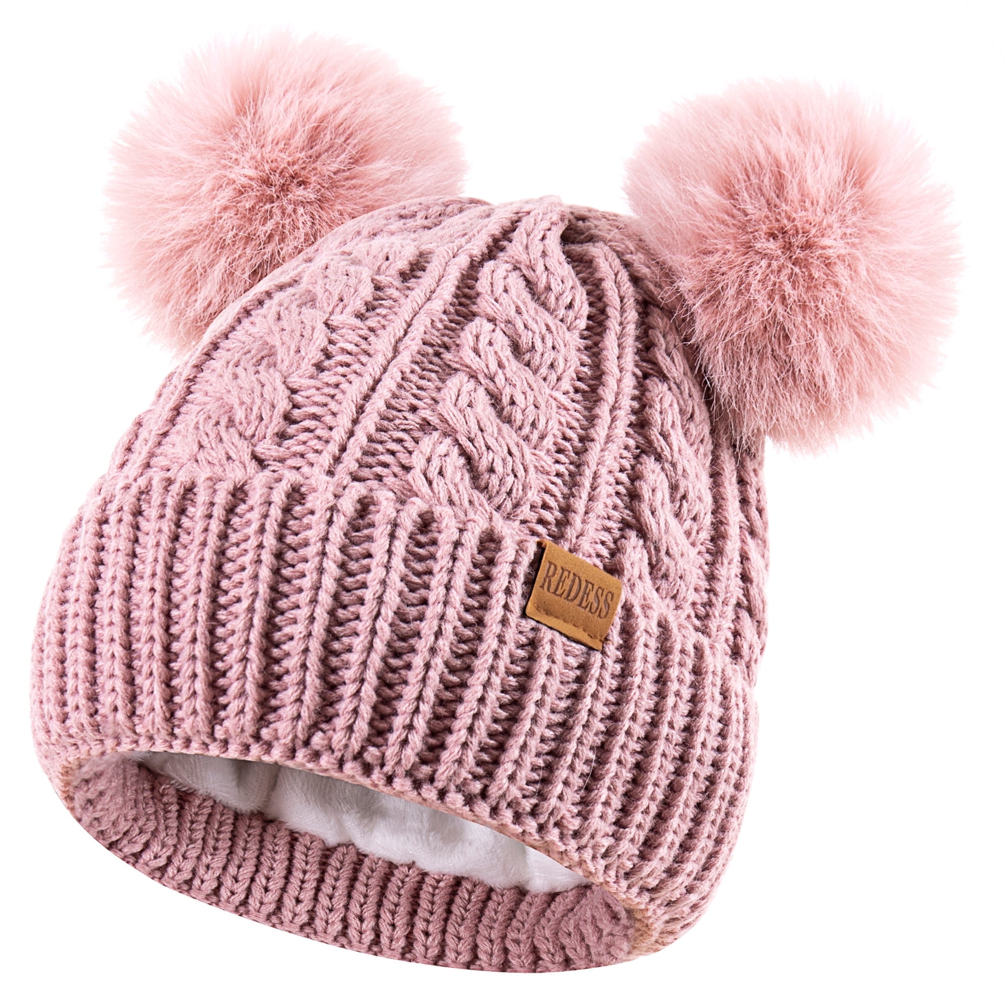 REDESS Women's Winter Beanie Hat with Two Pompoms and Warm Fleece ...