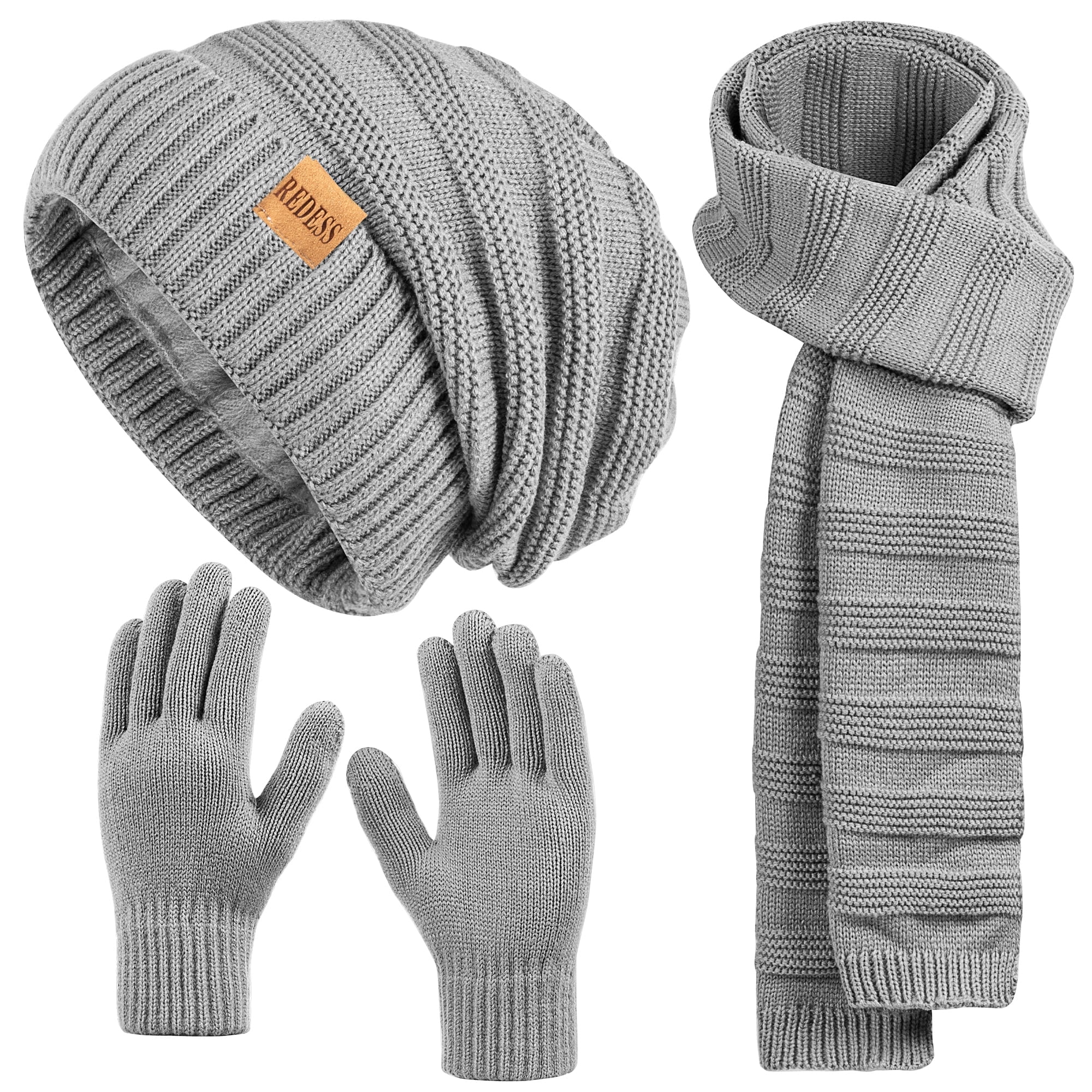 REDESS Womens Slouchy Beanie Hats Warm Winter Gloves Knit Thick Scarf ...