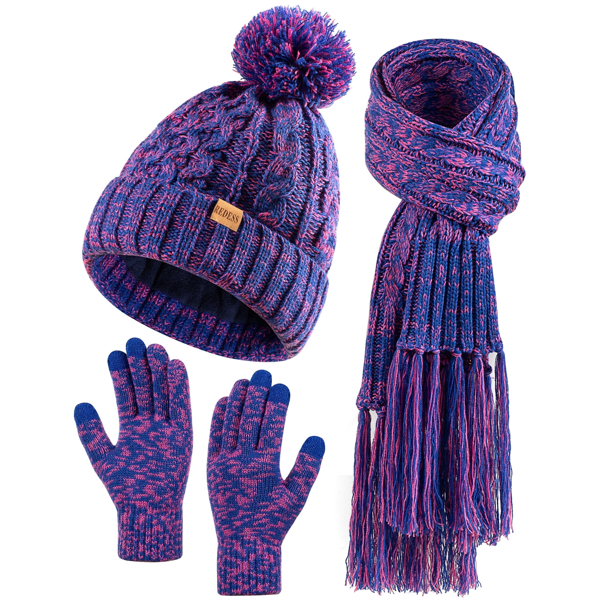 REDESS Womens Winter Hats Beanie Scarf & Gloves Sets for Women-Blue ...