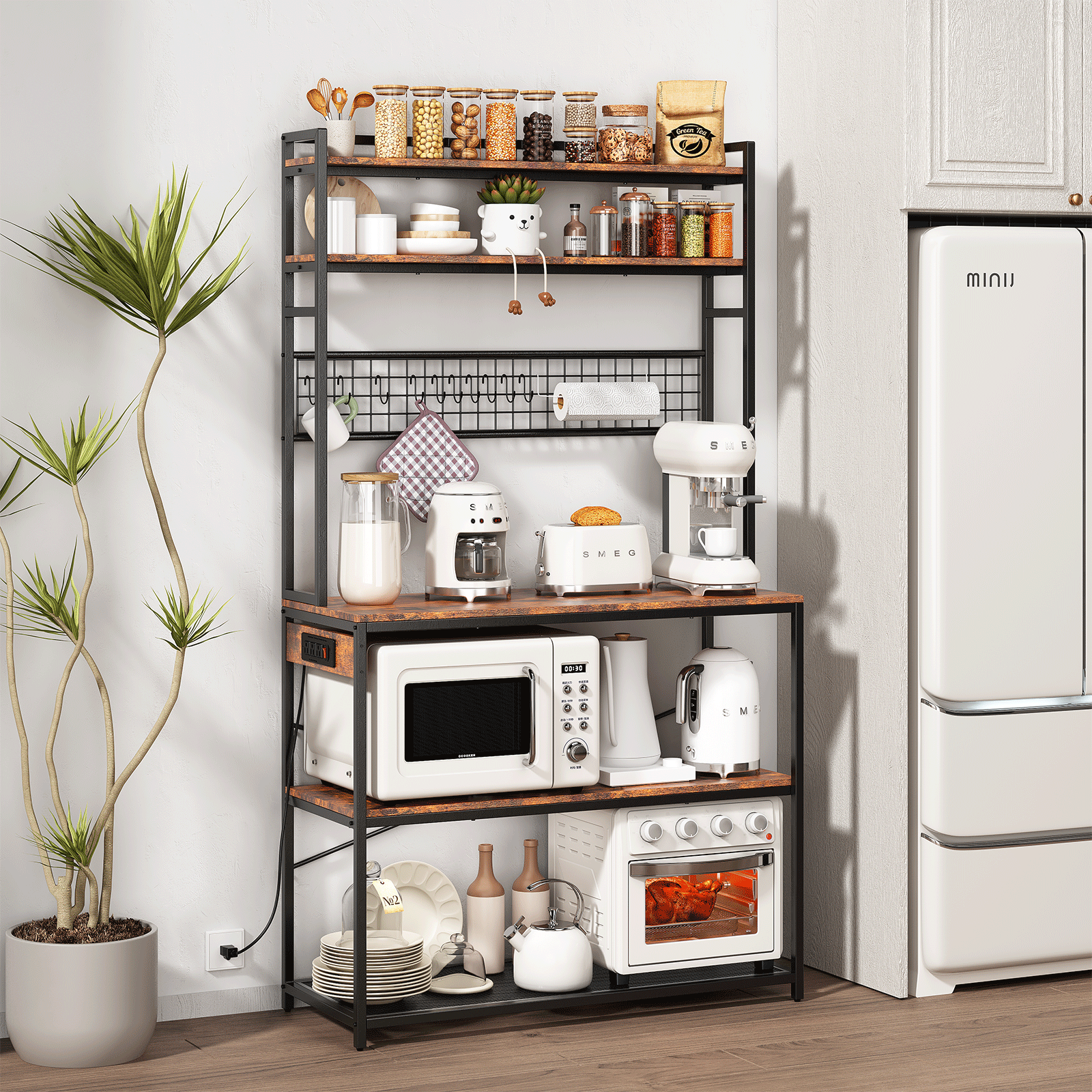 REDLIFE Large Bakers Rack with Power Outlets, 5-Tier Kitchen Microwave ...