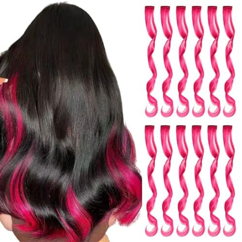 REDMENCO Colored Clip in .. Hair Extensions Hot Pink .. 12 Pieces ...