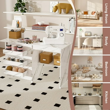 Costway Folding Sewing Table Rolling Craft Station with 3 Storage Bins ...