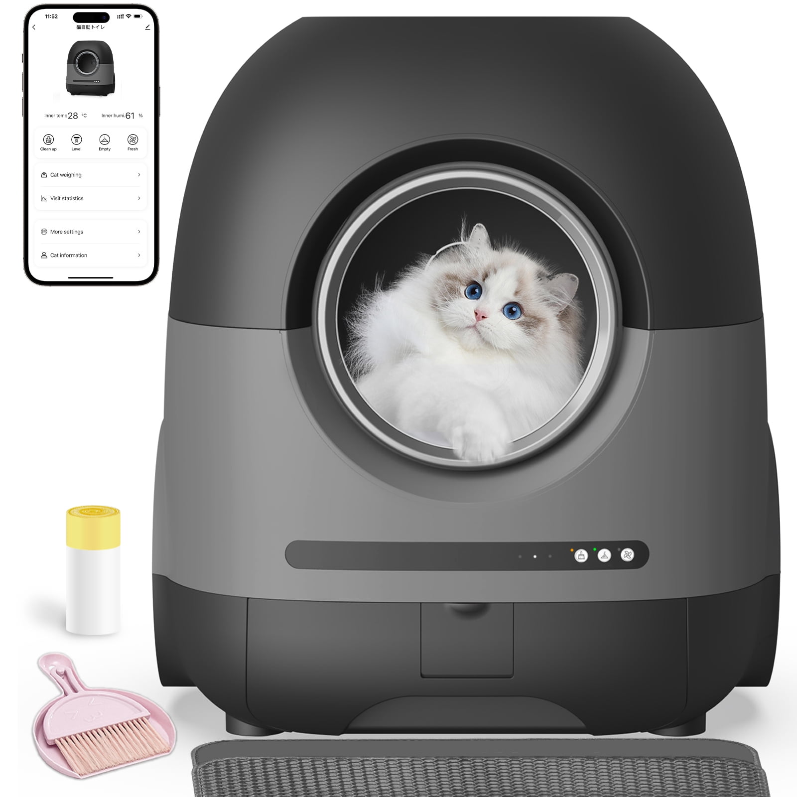 REDSASA Automatic Self-Cleaning Cat Litter Box, APP Control, 80L Space ...