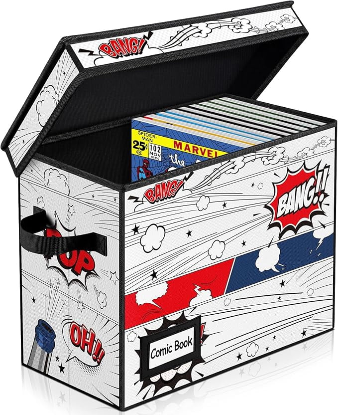 REDSHELL Comic Book Storage Box with Attached Lid, Collapsible Fabric ...
