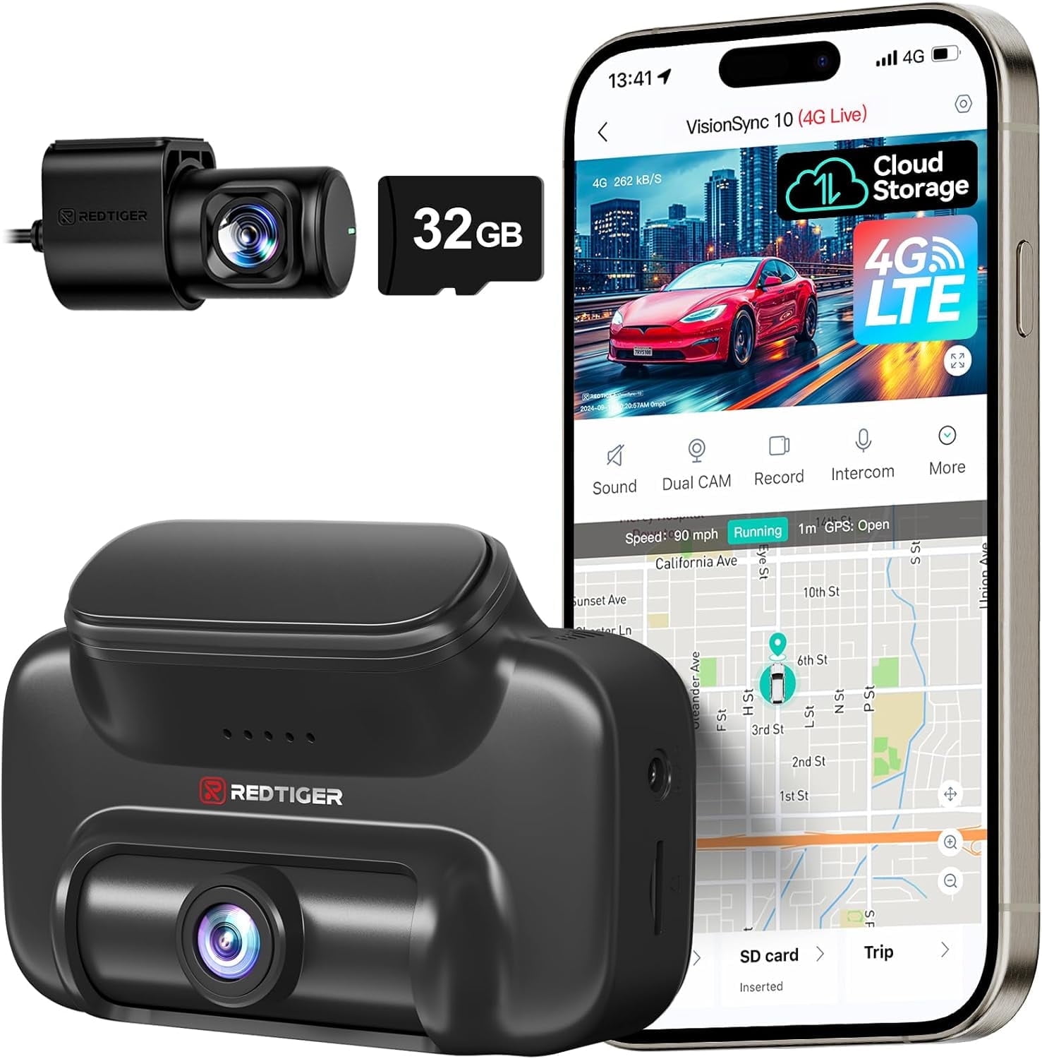 REDTIGER 4G LTE Front and Rear Dash Cam, APP Remote Live View, Cloud ...