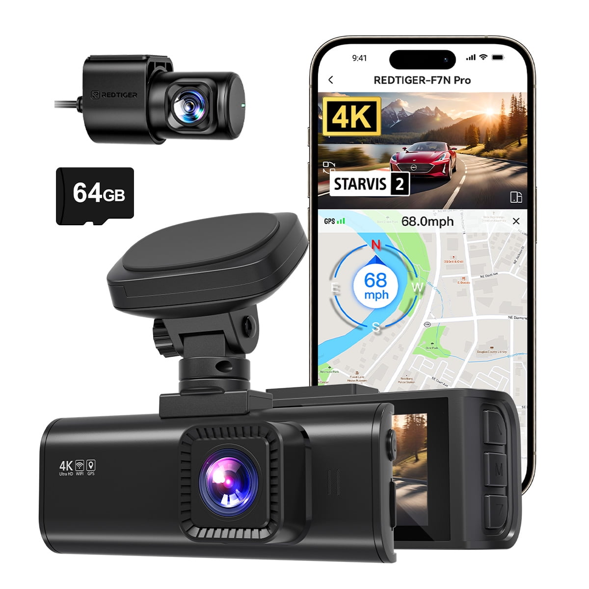 REDTIGER 4K Front and Rear Dash Cam, STARVIS 2 Sensor, 4K/2.5K+1080P ...