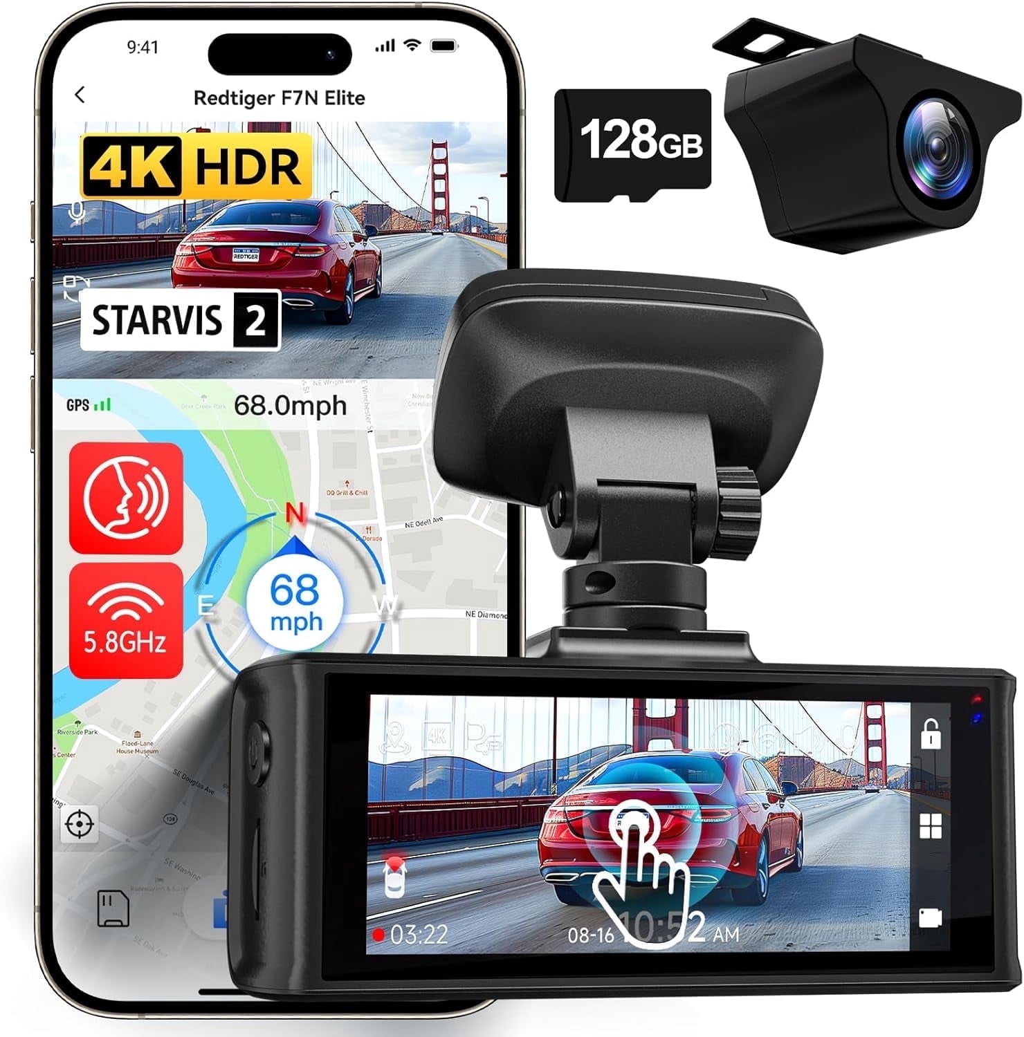 REDTIGER 4K HDR Dash Cam Front and Rear, STARVIS 2 Sensor, Dash Camera ...