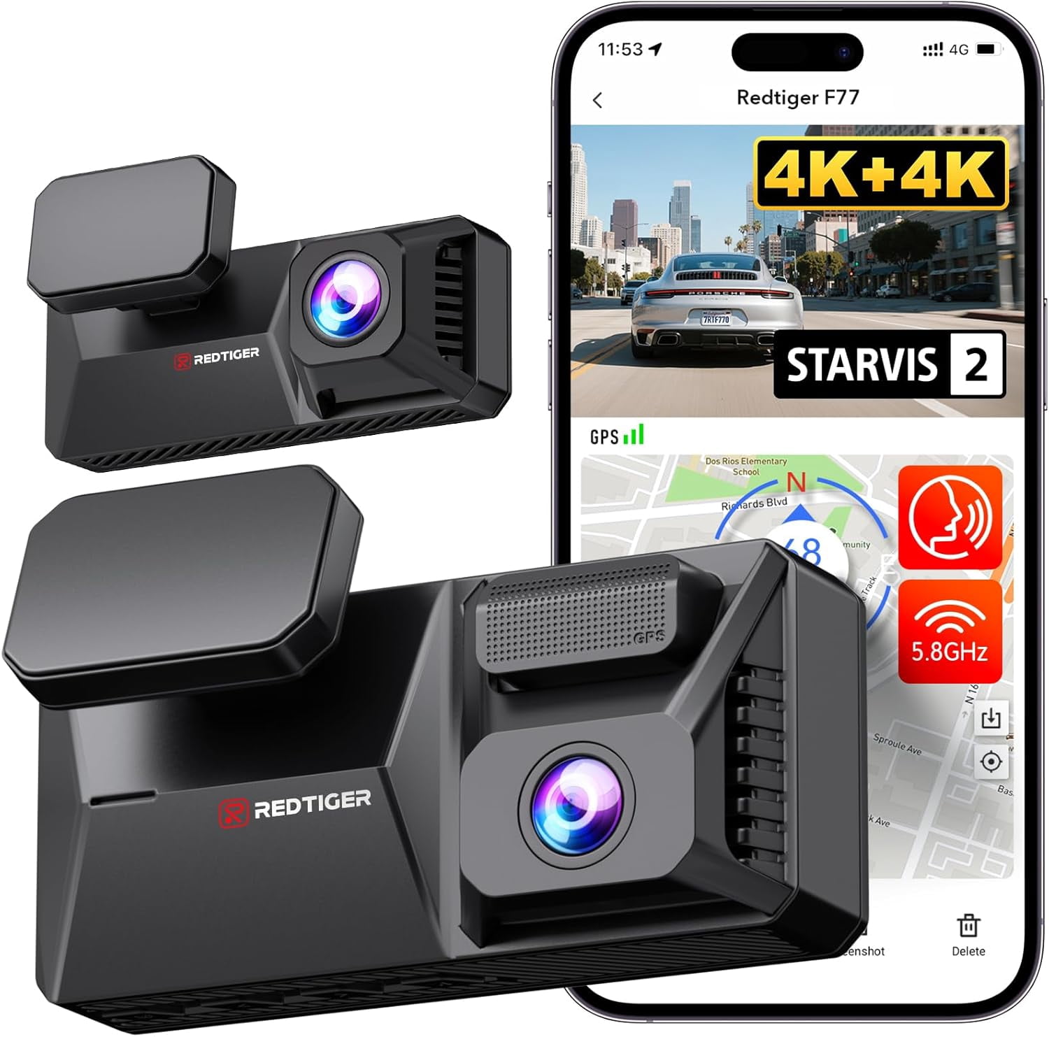 REDTIGER Dash Cam, 4K UHD Dual IMX678, Night Vision, GPS, Parking ...