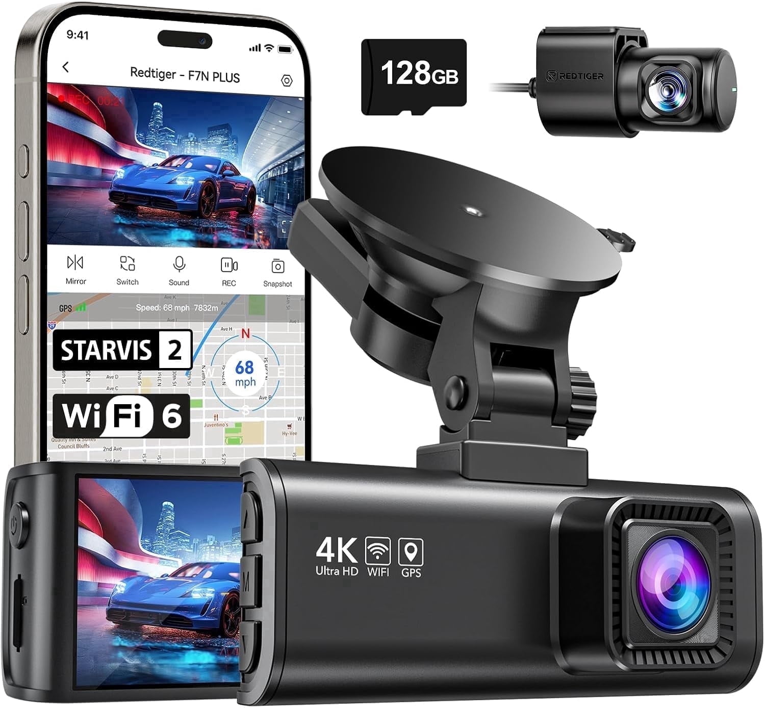 REDTIGER F7NP Dash Cam, 4K Full HD Car Camera, STARVIS 2, GPS, Wi-Fi ...