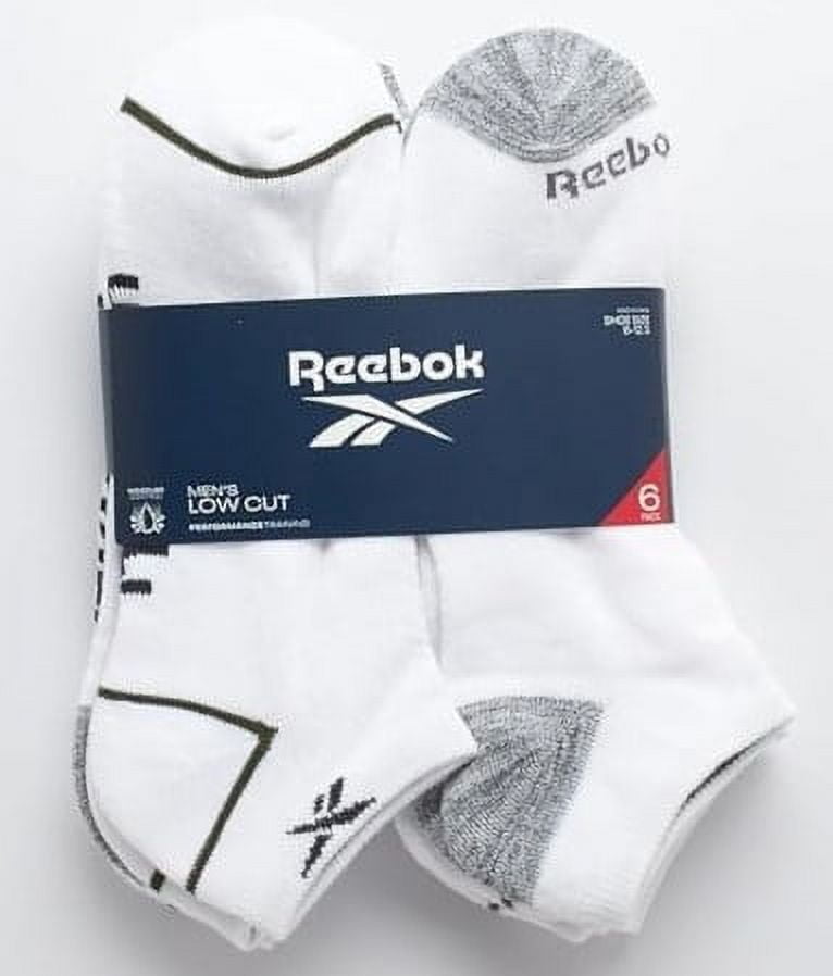 REEBOK SOCKS MEN'S - LOW CUT 253 - WHITE GRAY - LARGE (6-12.5) PACK 6 ...