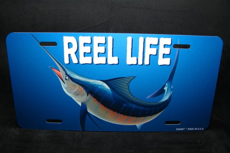 REEL LIFE FISHING METAL CAR LICENSE PLATE AUTOTAG. SALTLIFE CAR LICENSE ...