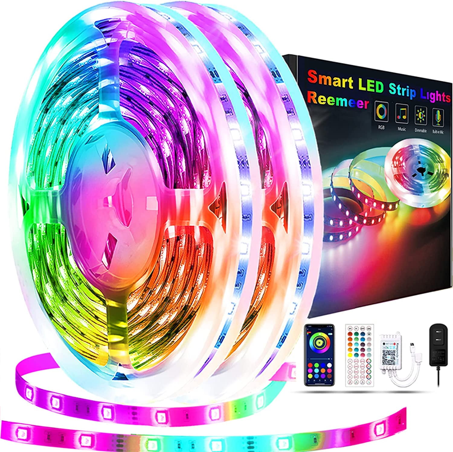 REEMEER Indoor 130ft Music Sync Color Changing with App and Remote ...