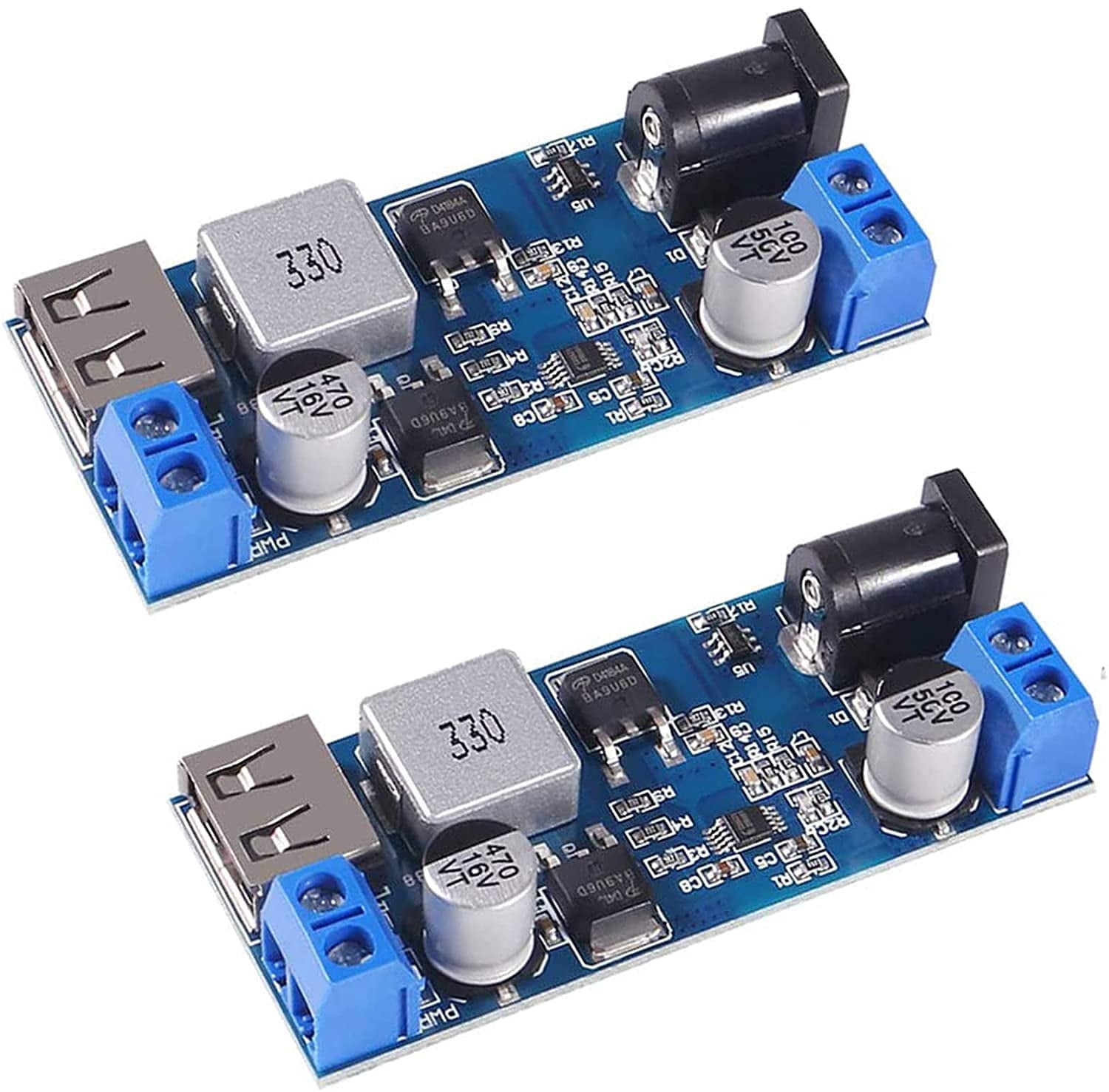 REES52 2Pcs Buck Converter Module 12v to 5v 5A USB Voltage Regulator DC ...