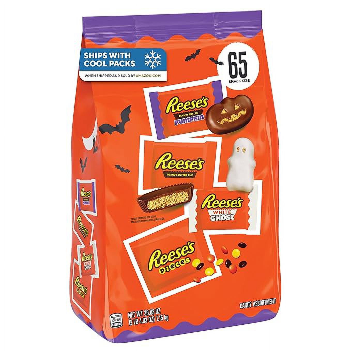 REESE'S Assorted Flavored Snack Size, Halloween Candy Bulk Bag, 36.03 oz (65 Pieces) - Walmart.com